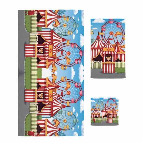 Amusement Park Towel Set of 3, Soft Microfiber Bath Towels, Hand Towel ...