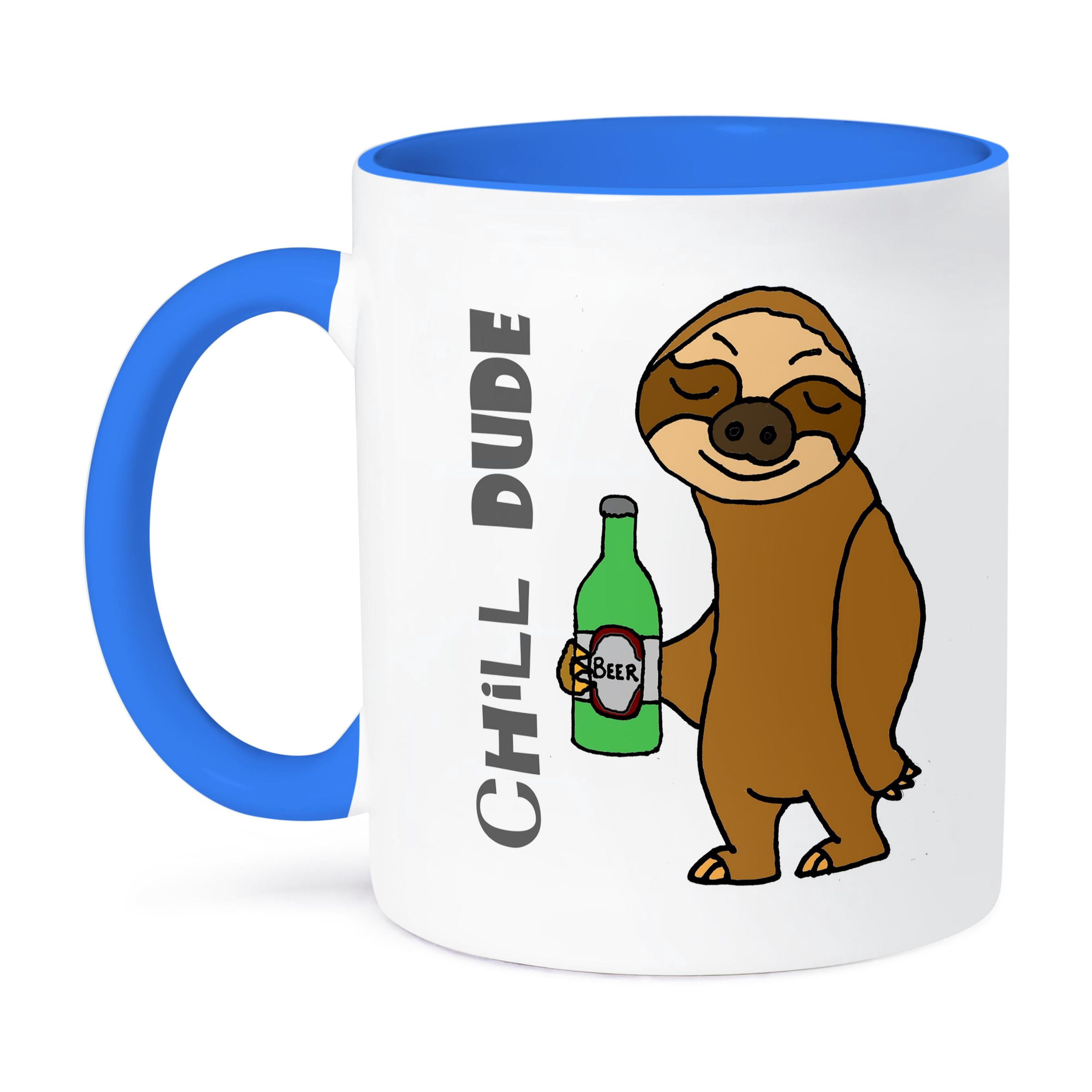 3dRose, Amusing Cute Sloth Drinking beer Cool Dude cartoon, 15oz Two ...