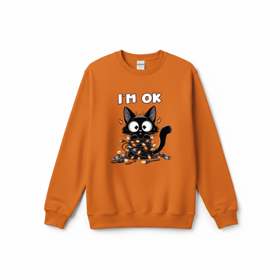 Amusing Im OK Cat Tangled in Lights Funny Christmas Pet Humor ...