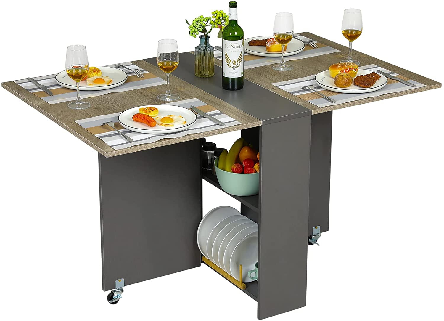 Amuzer Folding Dining Table Drop Leaf, Wood Kitchen Table with Storage ...