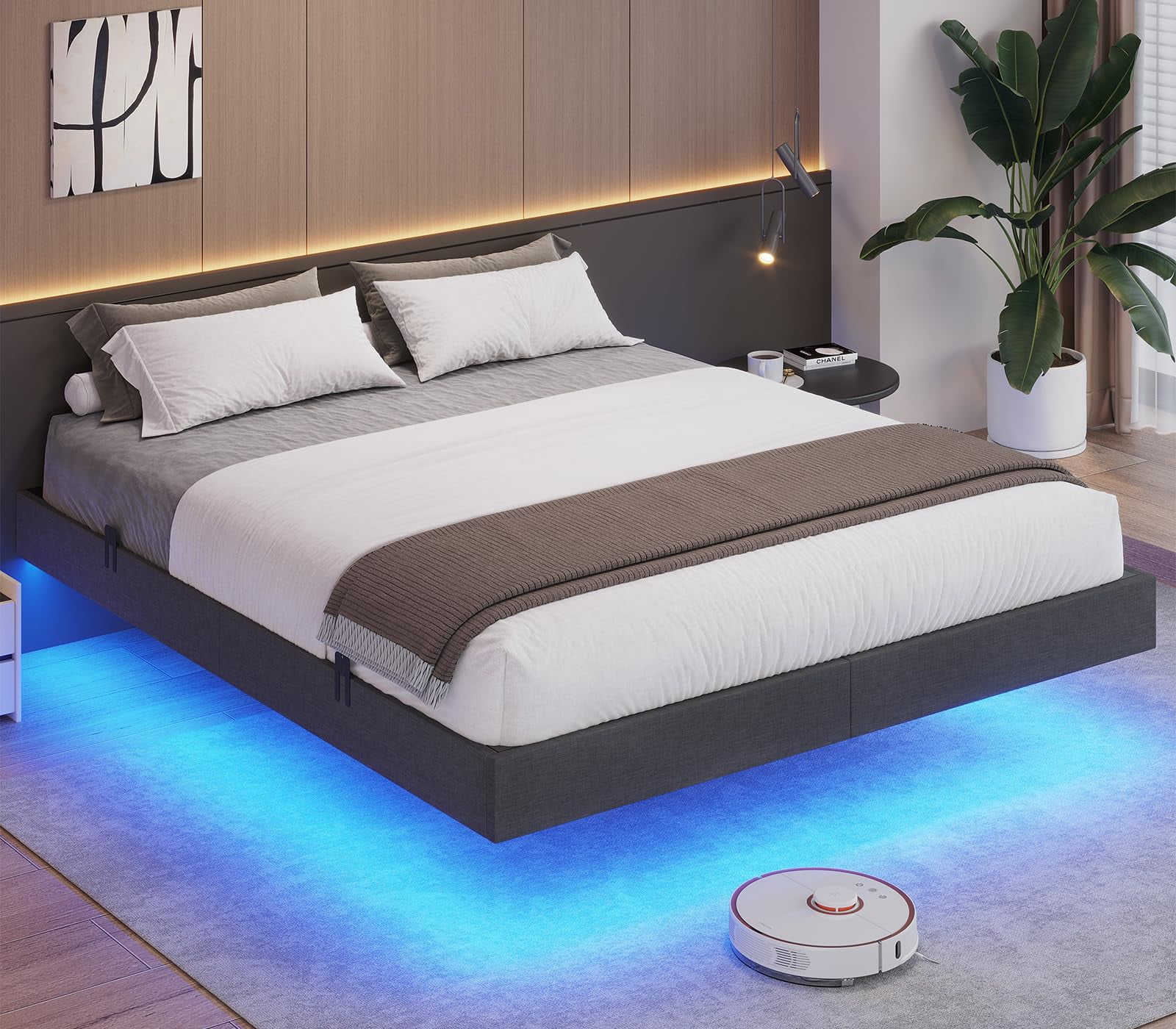 Amuzer Full Size Floating Bed Frame with LED Lights, Metal Platform Bed ...