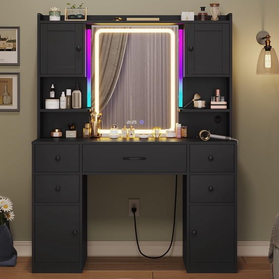 Amuzer Vanity Table with Storge Drawers, Makeup Desk with Charging ...
