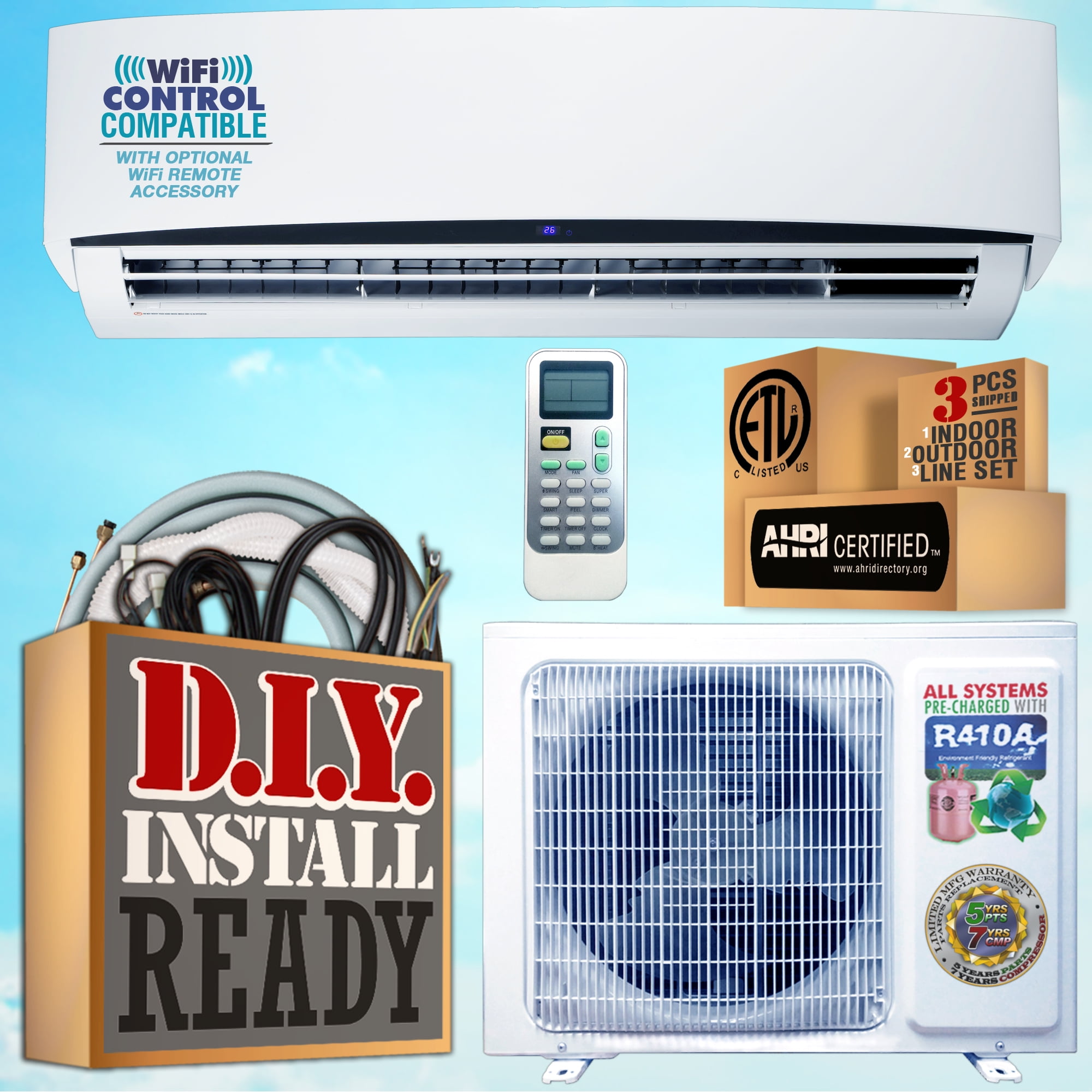 Amvent 33000 BTU Ductless Mini Split Air Conditioner with Heat Pump ...