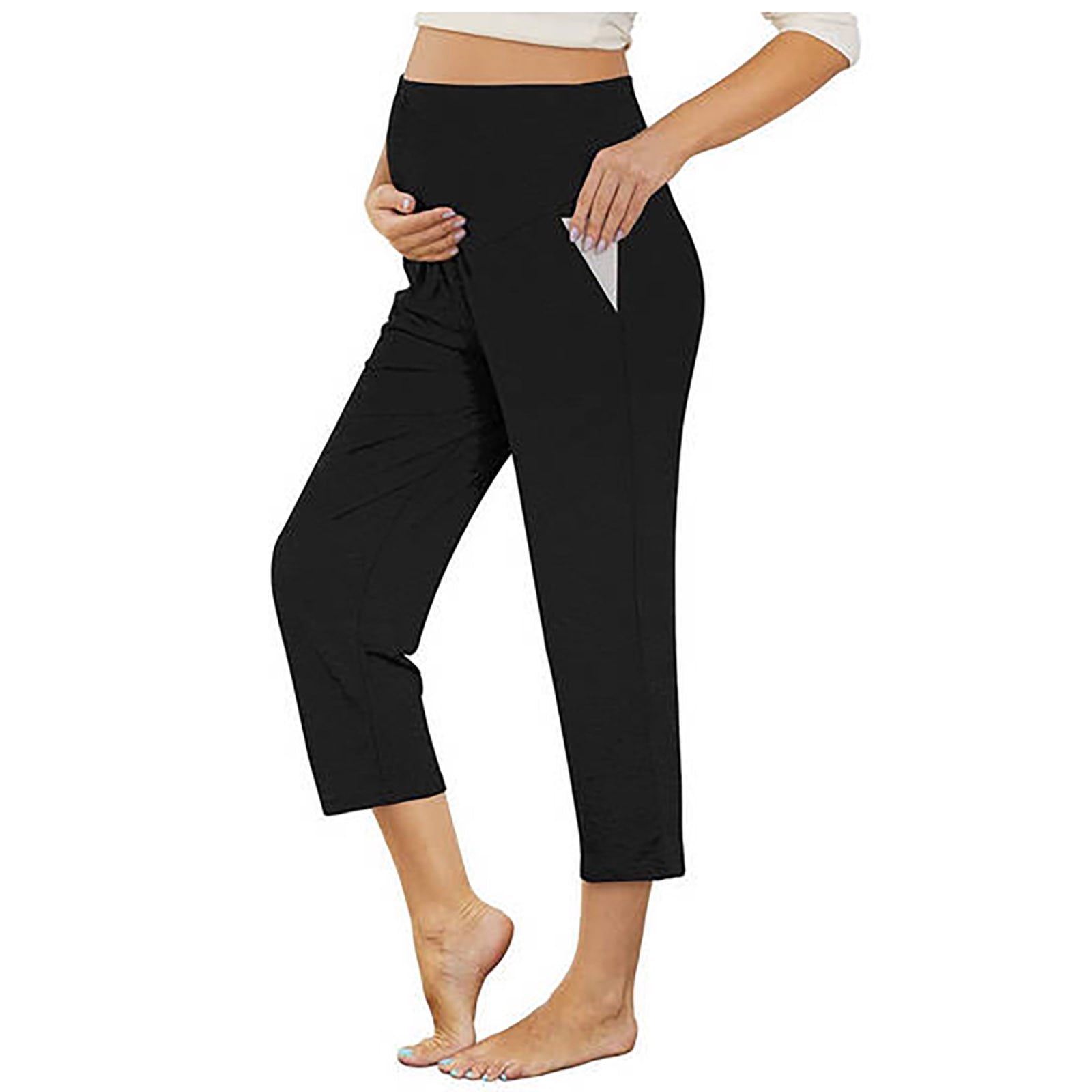 Amvlyk Capri Pants for Women High Waist Soft Breathable Pregnancy Yoga ...
