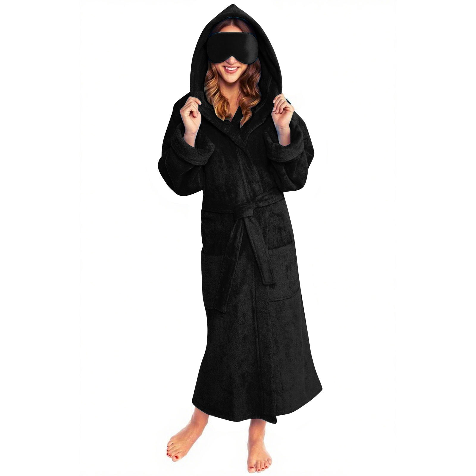 Amvlyk Hooded Robes for Womens Solid Color Flannel Cozy Warm Long ...