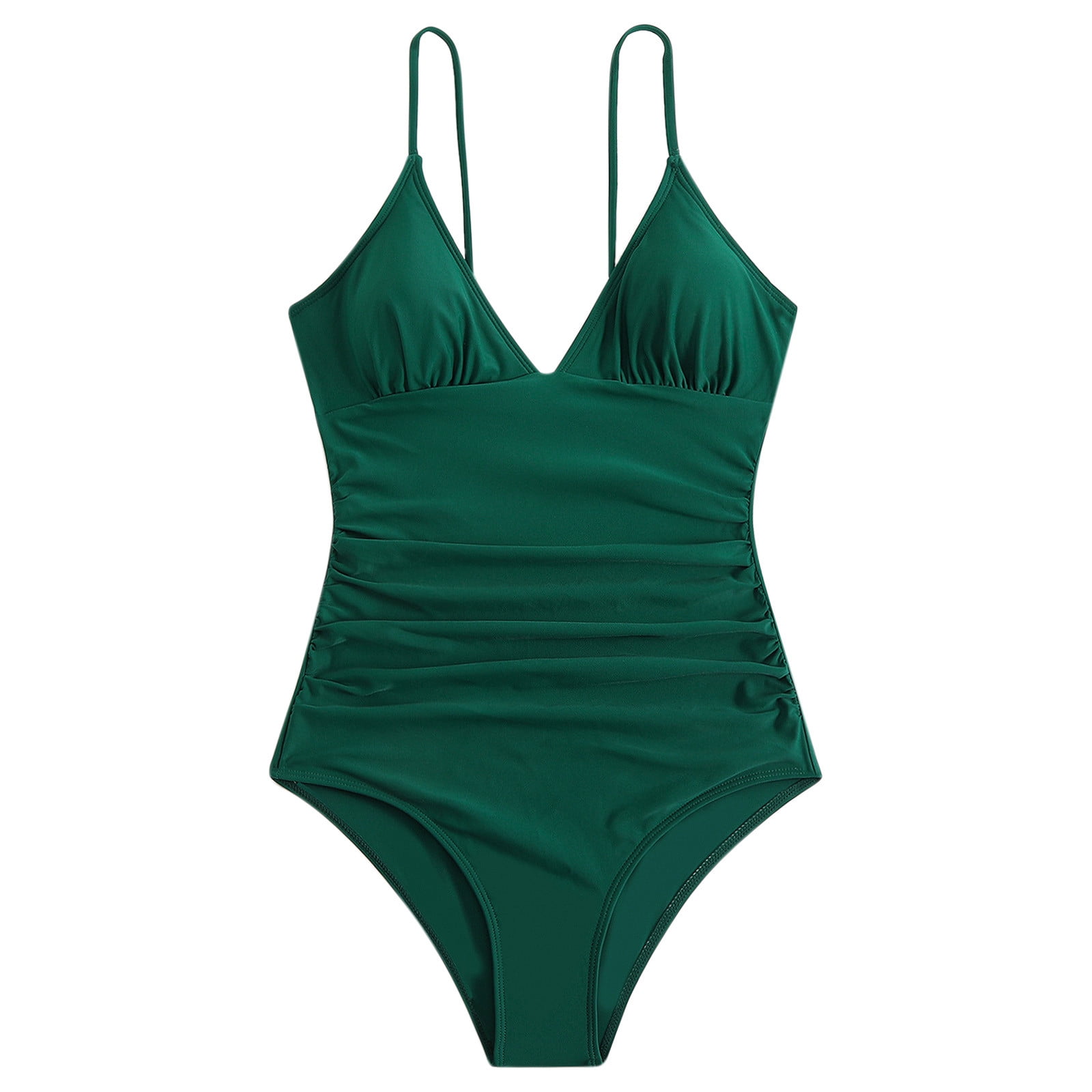 Amvlyk One Piece Swimsuit for Women Solid Color V-Neck Bathing Suits ...