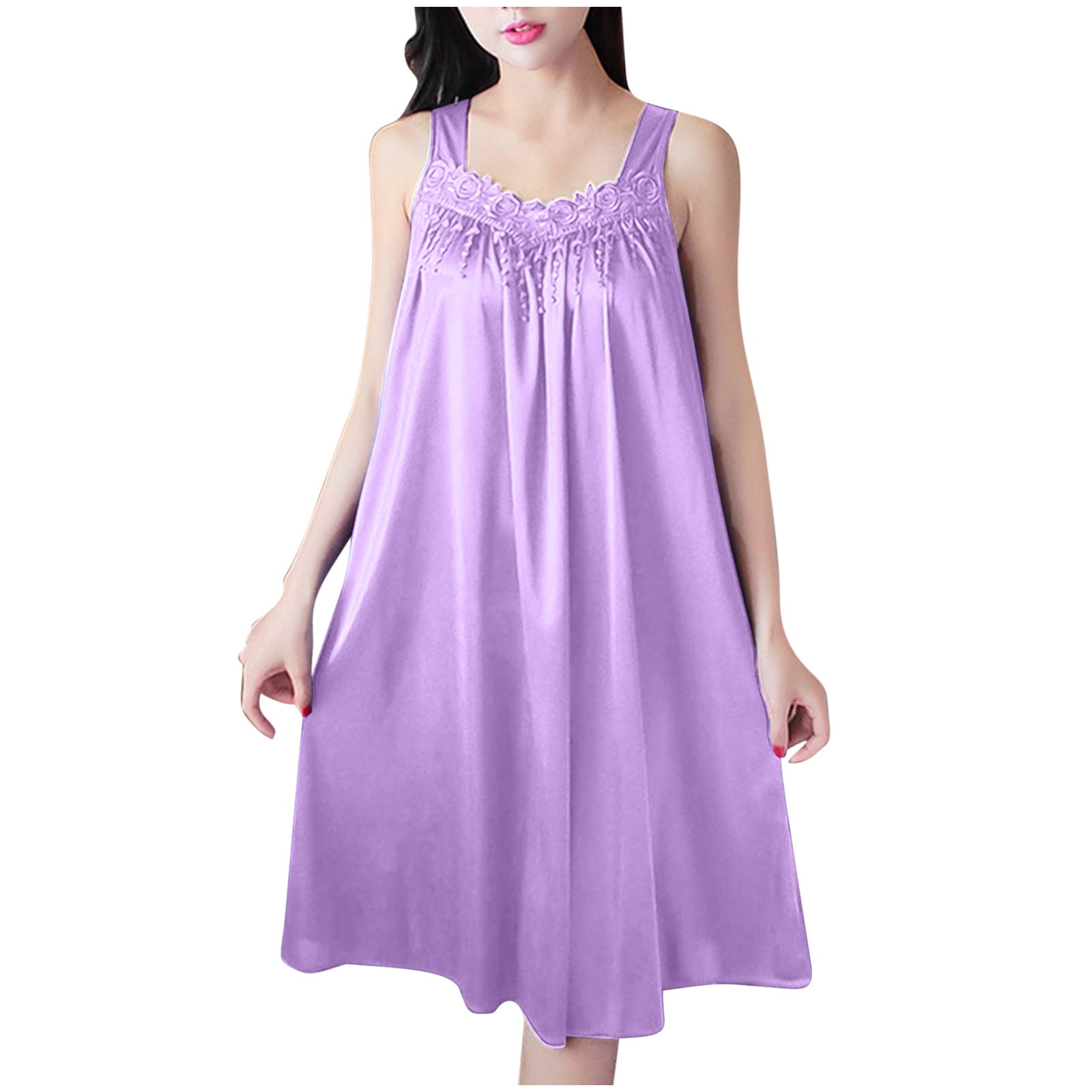Amvlyk Sleepshirts for Women Stain Nightgown Knee-Length Solid Color ...