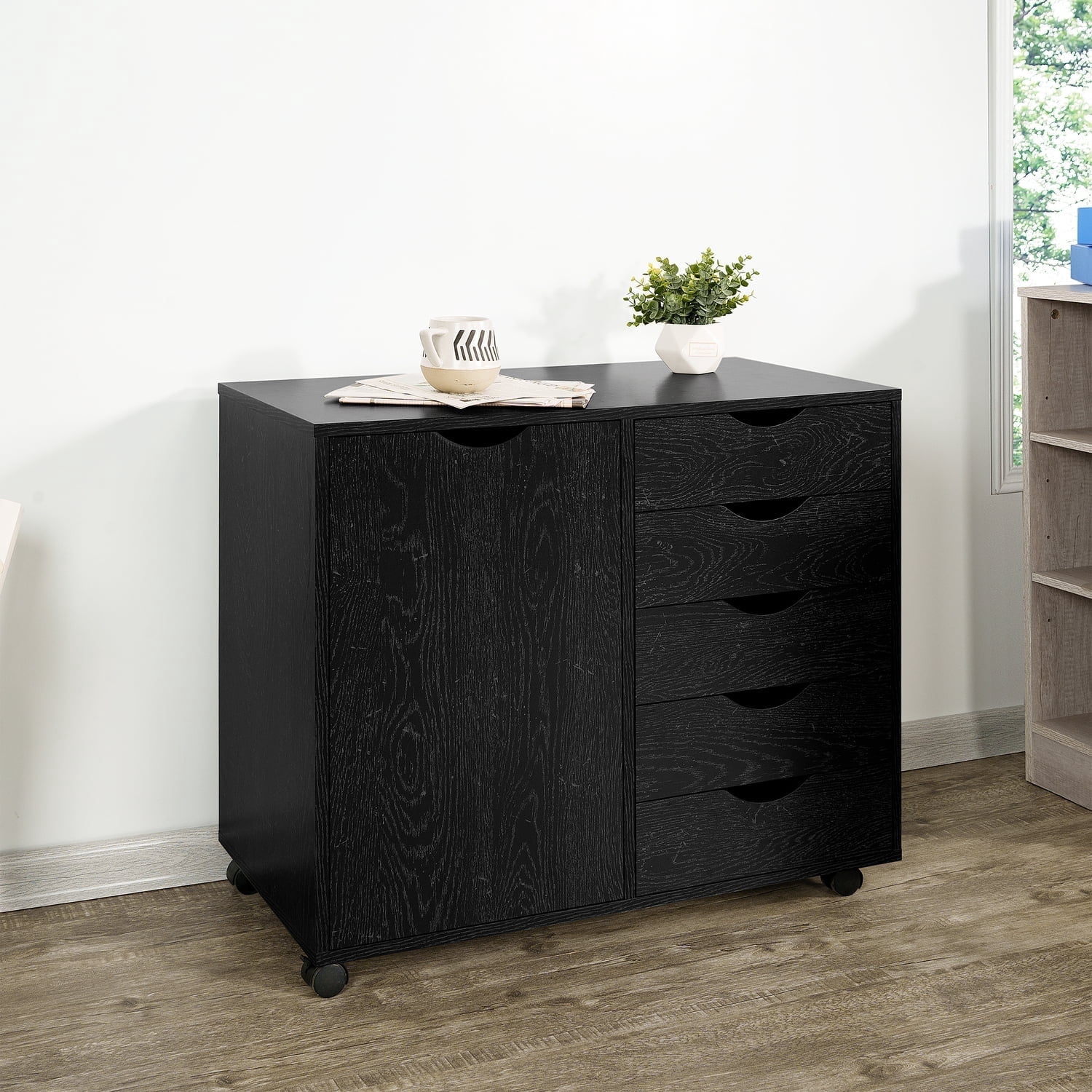 Amy 5-Drawer Office File Storage Cabinet with Shelves-Color:Distressed ...