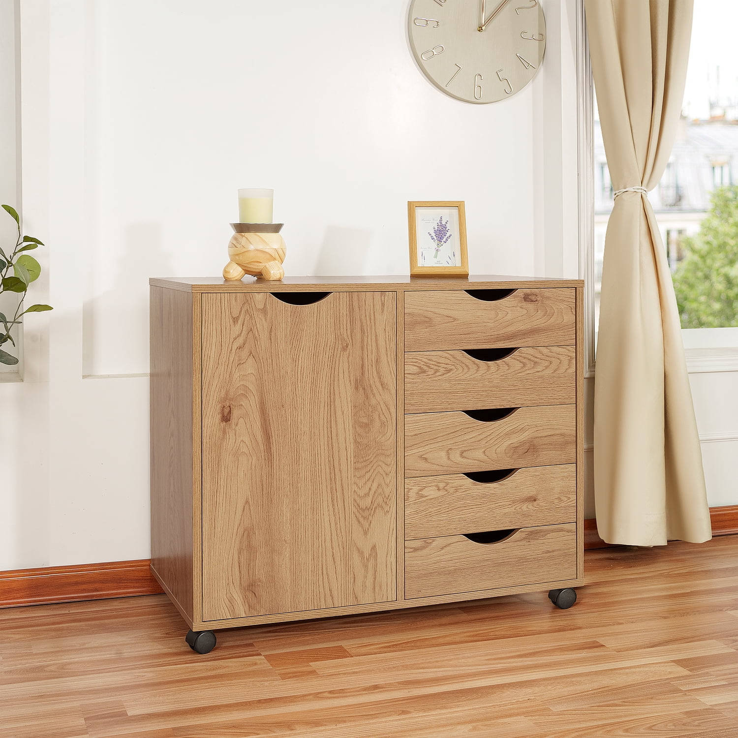 Amy 5-Drawer Office File Storage Cabinet with Shelves-Color:Natural ...