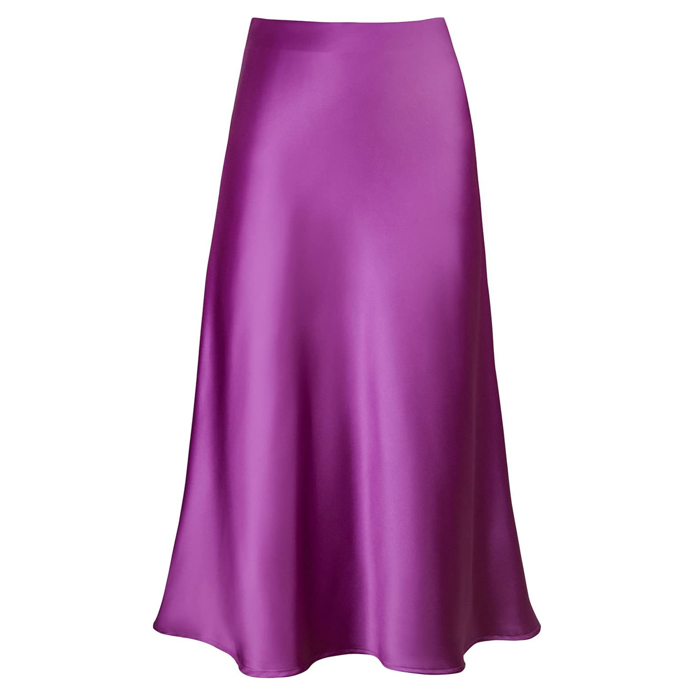 Amy Babe Women's Elegant Satin Midi Skirt High Waist Hidden Elastic ...