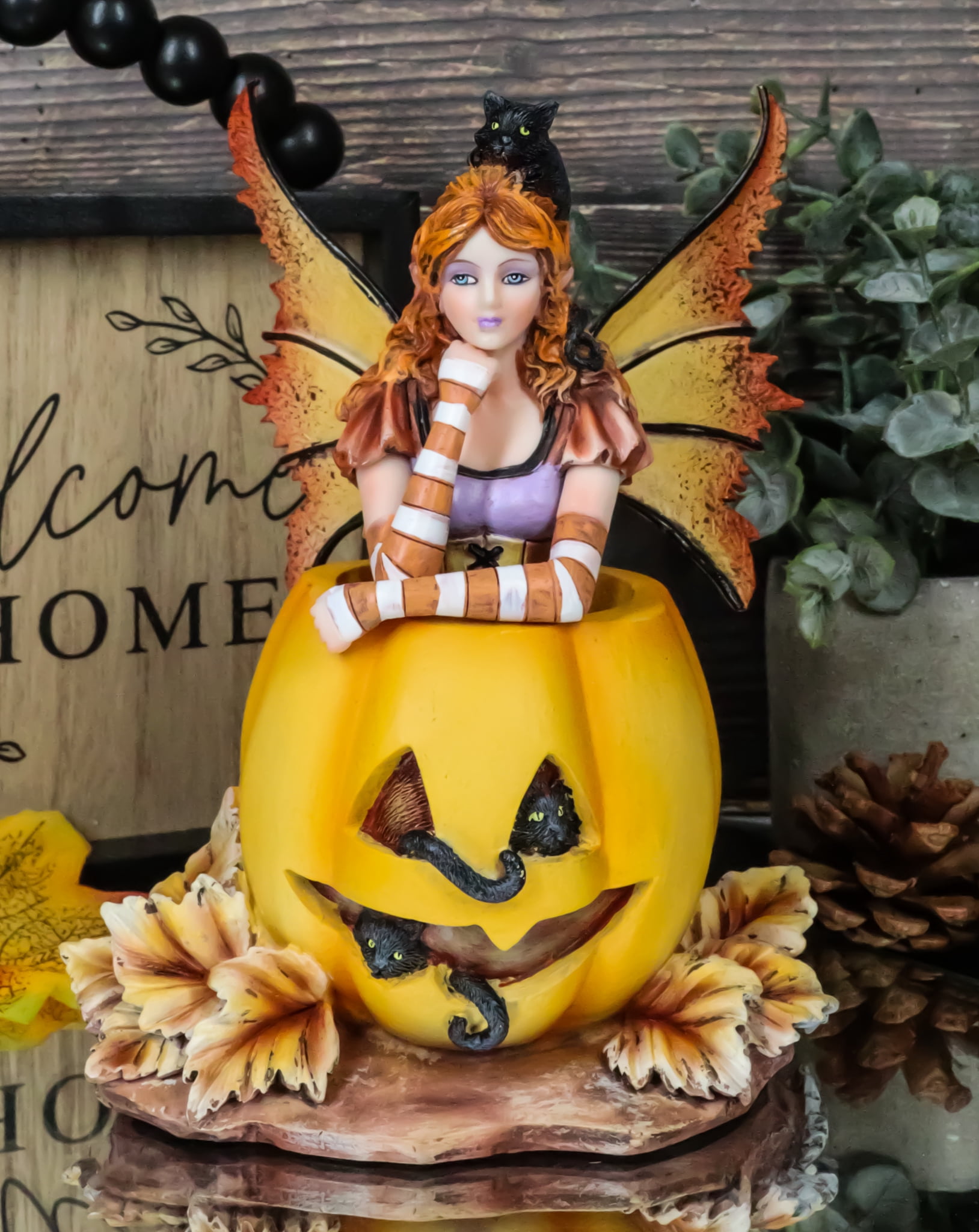 Amy Brown Resin Statue: Halloween Mischief Fairy with Black Cats on ...