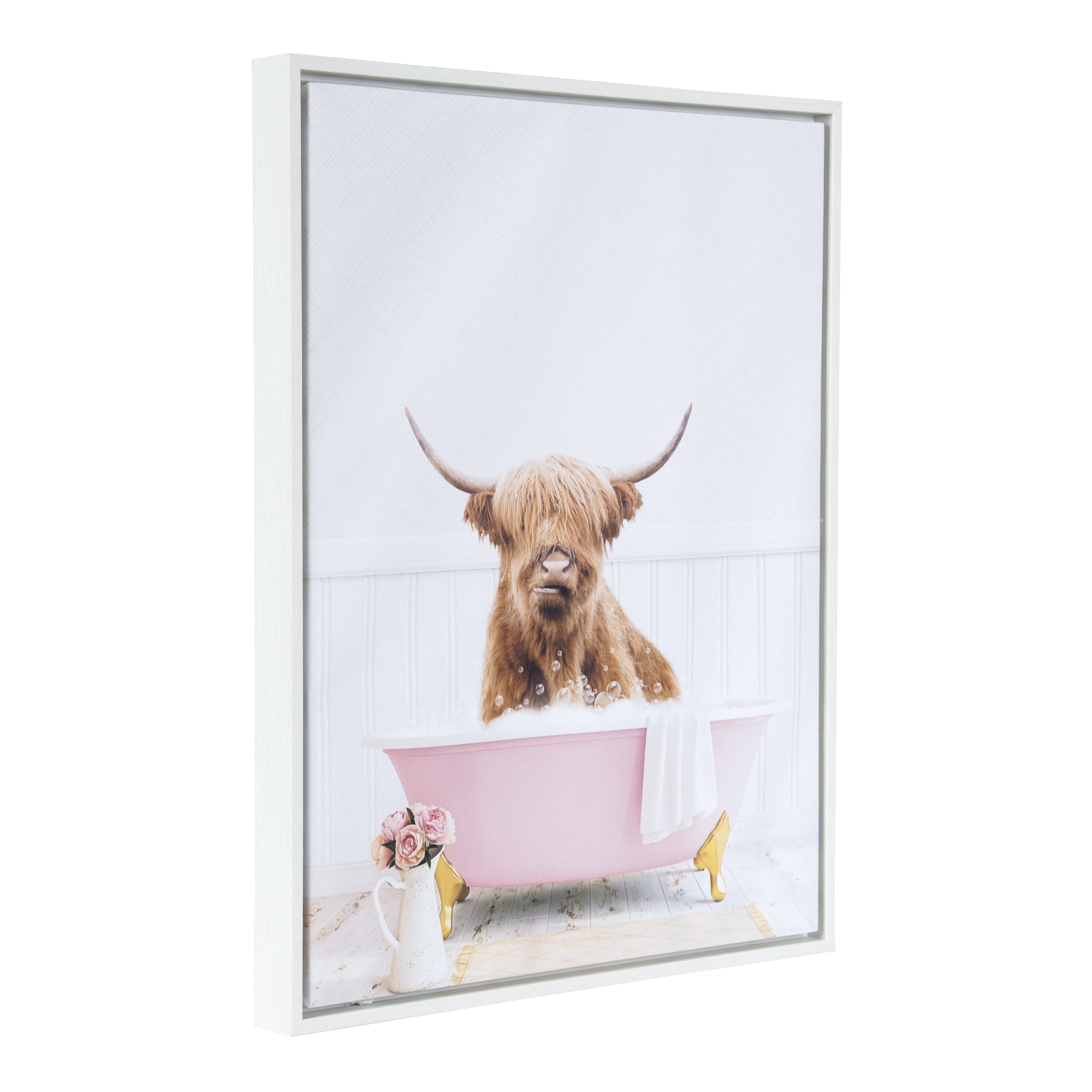Amy Peterson Highland Cow in Cottage Rose Bath 16" x 20" Framed Canvas ...