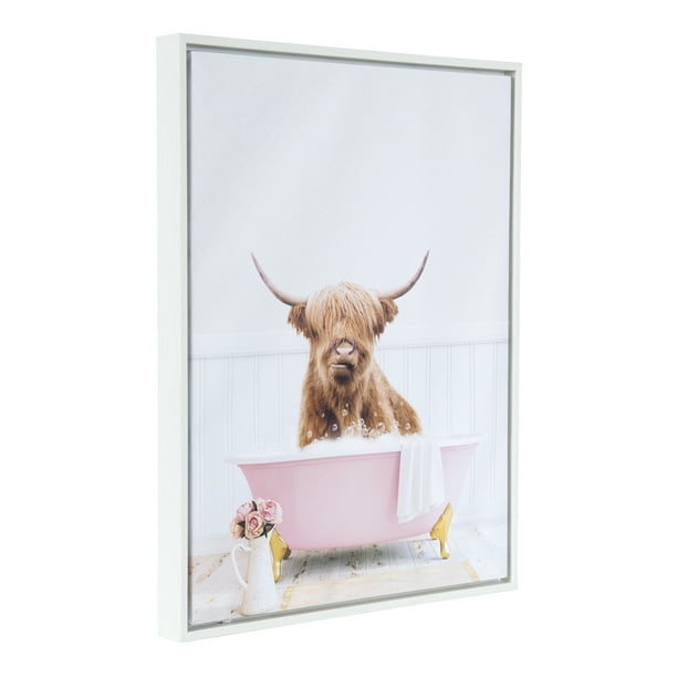 Amy Peterson Highland Cow in Cottage Rose Bath 16" x 20" Framed Canvas ...