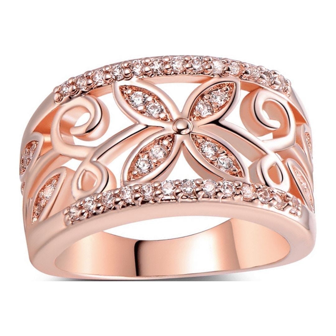 18K Rose Gold Plated Floral-Motif Eternity Band Ring - Walmart.com