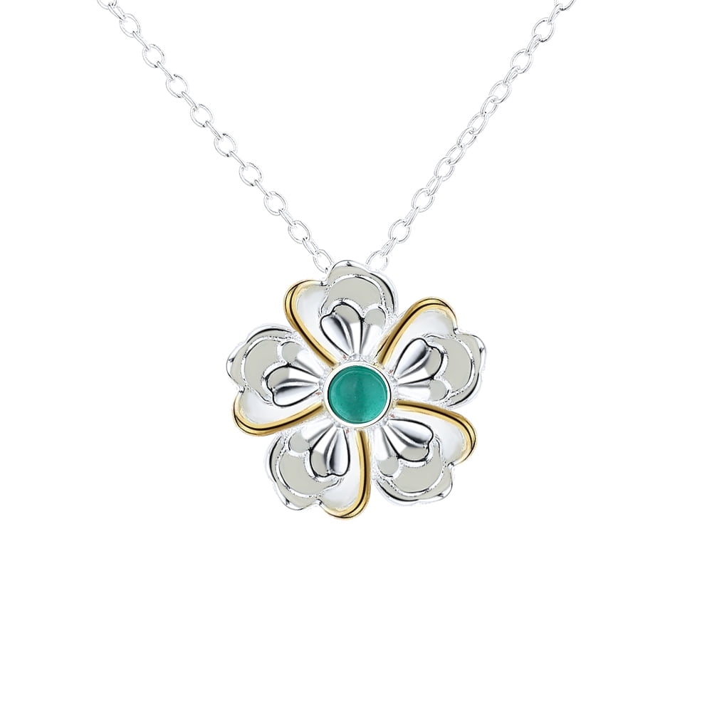 Amy and Annette Peony Flower Green Jade Necklace, 14k Gold Plating and ...