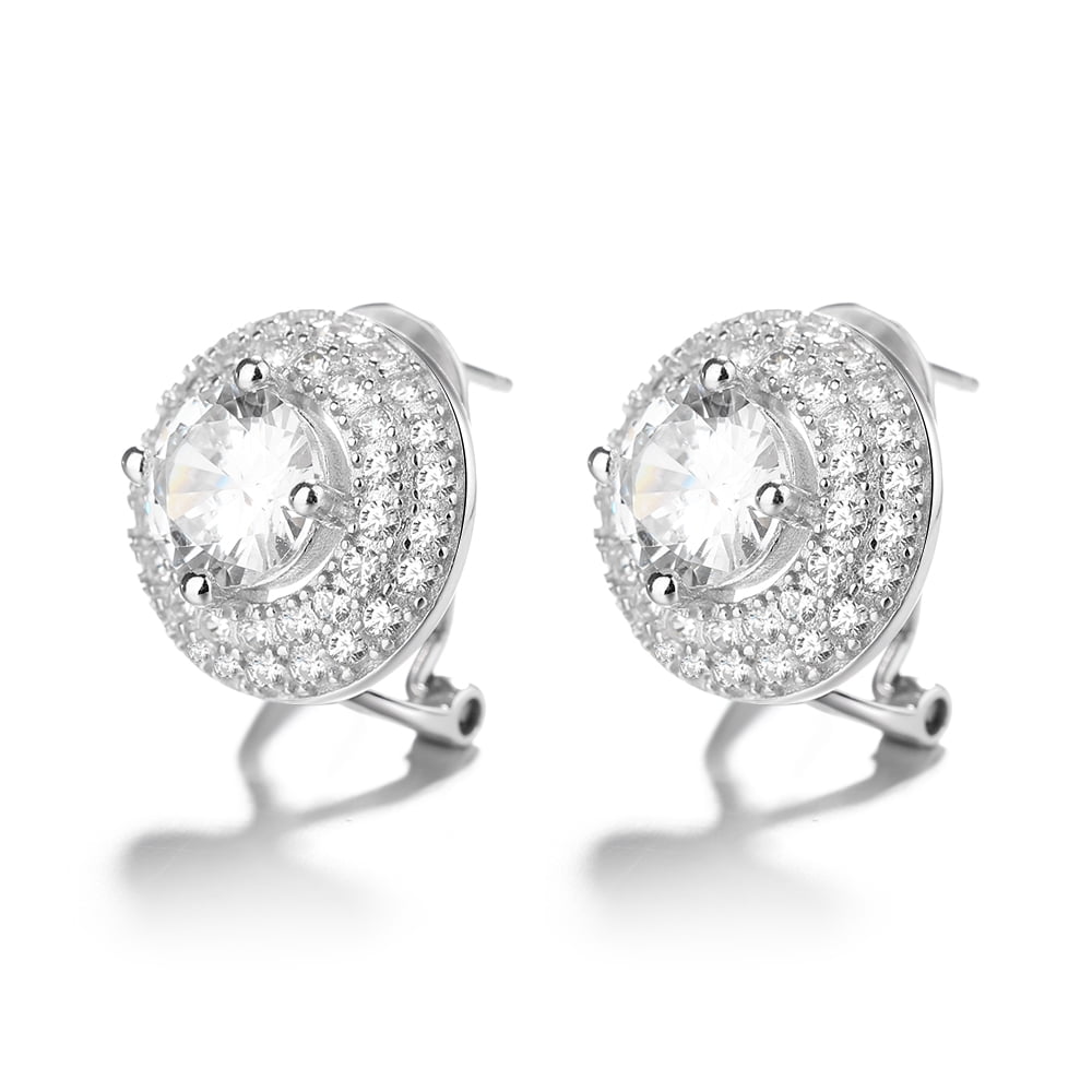 Amy and Annette Sterling Silver Double Halo Omega Stud Earrings With ...