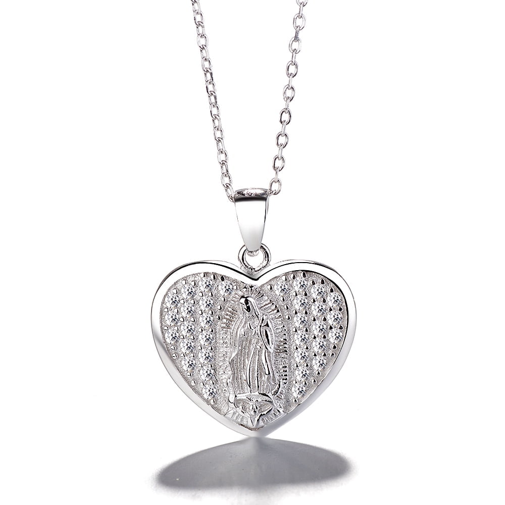 Amy and Annette Sterling Silver Lab Grown Silver Heart Pendant Necklace ...