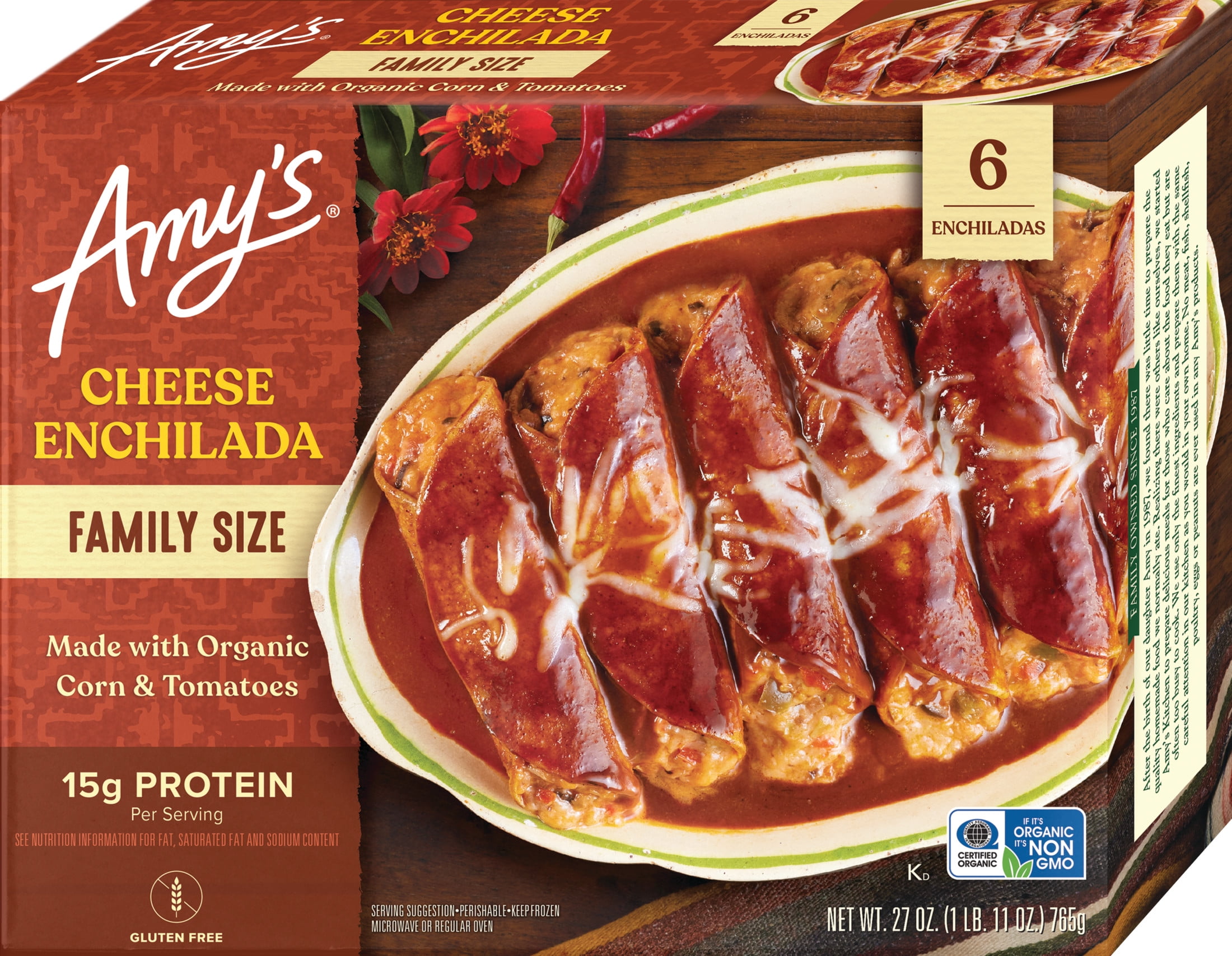 Amy's Frozen Meal, Family Size Cheese Enchilada, Made With Organic Corn ...