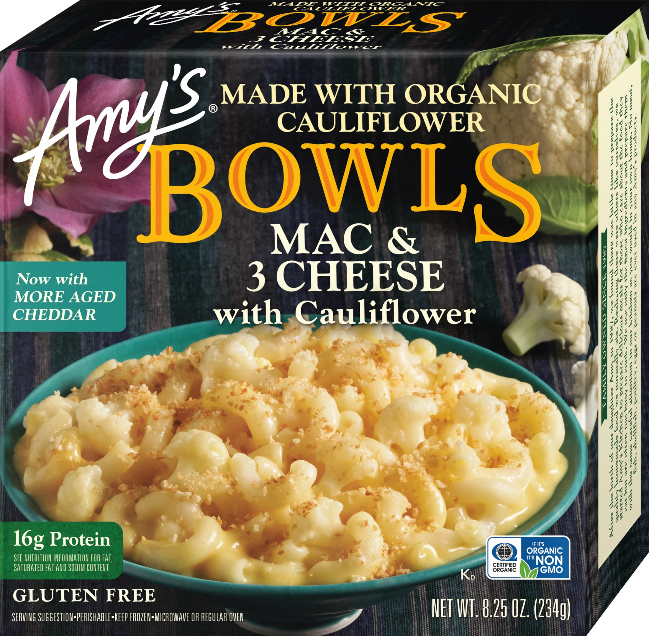 Amy's Frozen Meals, Mac and Cheese, Mac & 3 Cheese With Cauliflower ...