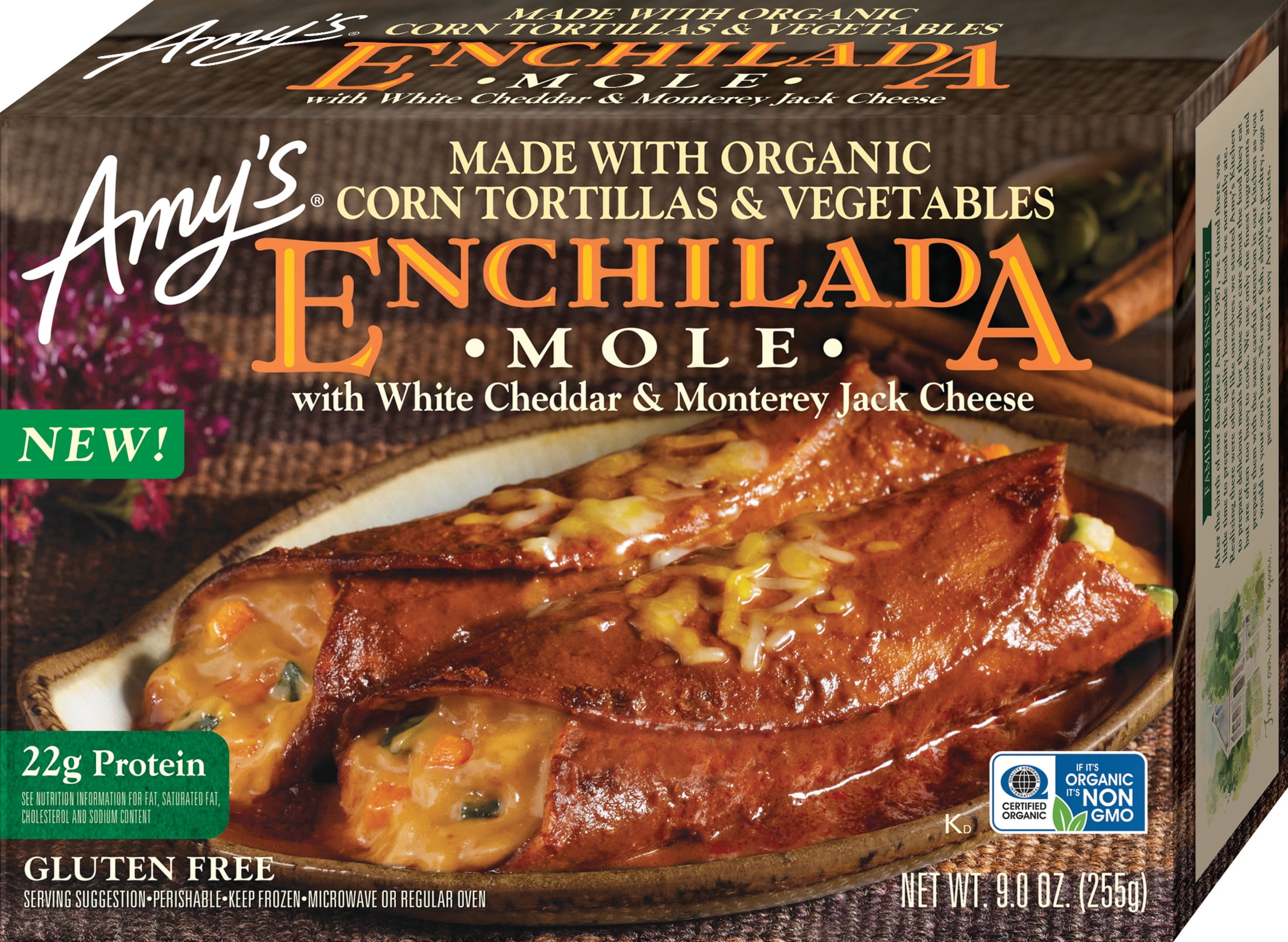 Amy's Frozen Meals, Mole Enchilada, Gluten Free Microwave Meals, 9 oz ...