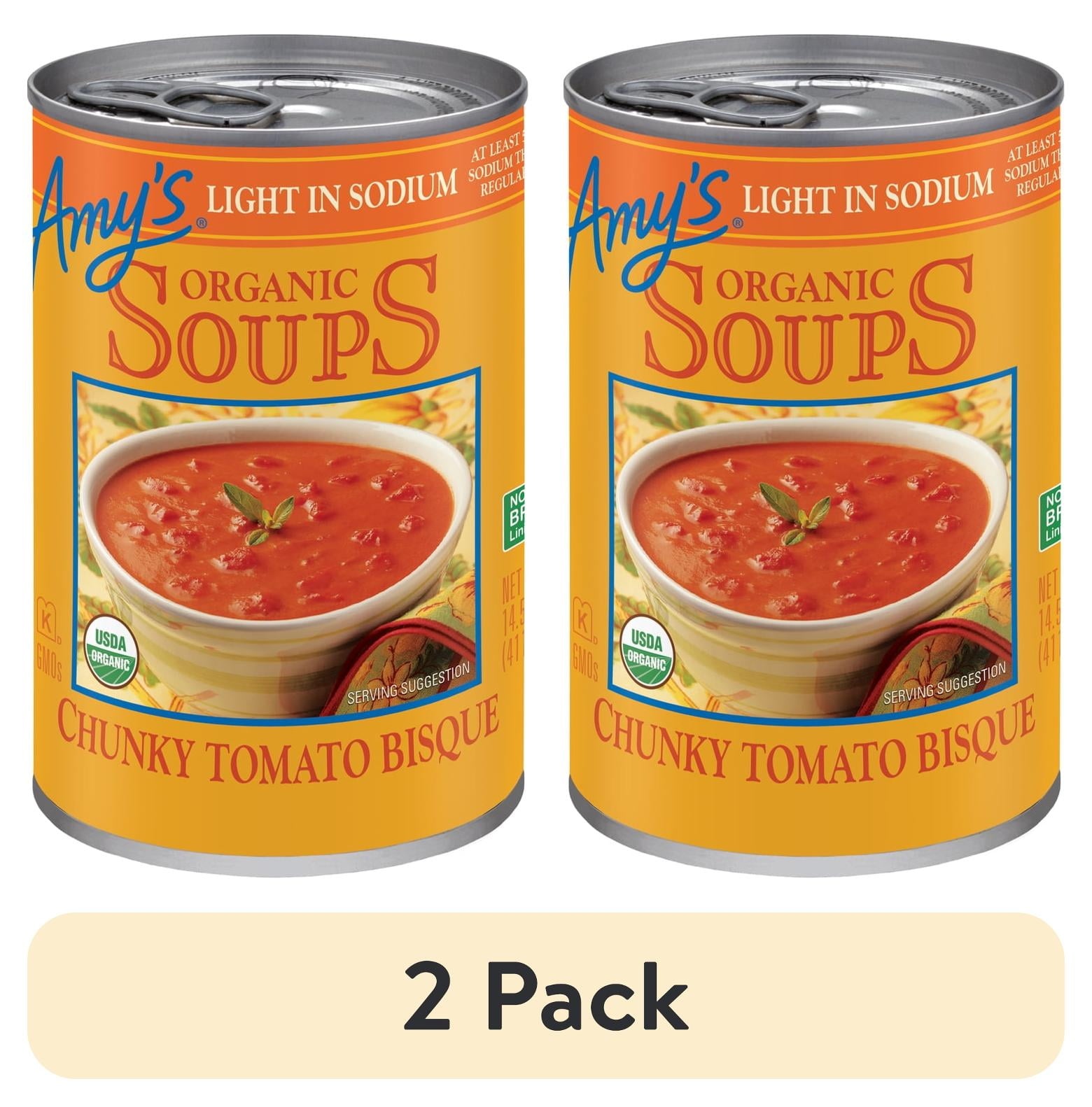 (2 pack) Amy’s Soup, Organic Light in Sodium Chunky Tomato Bisque, Made ...