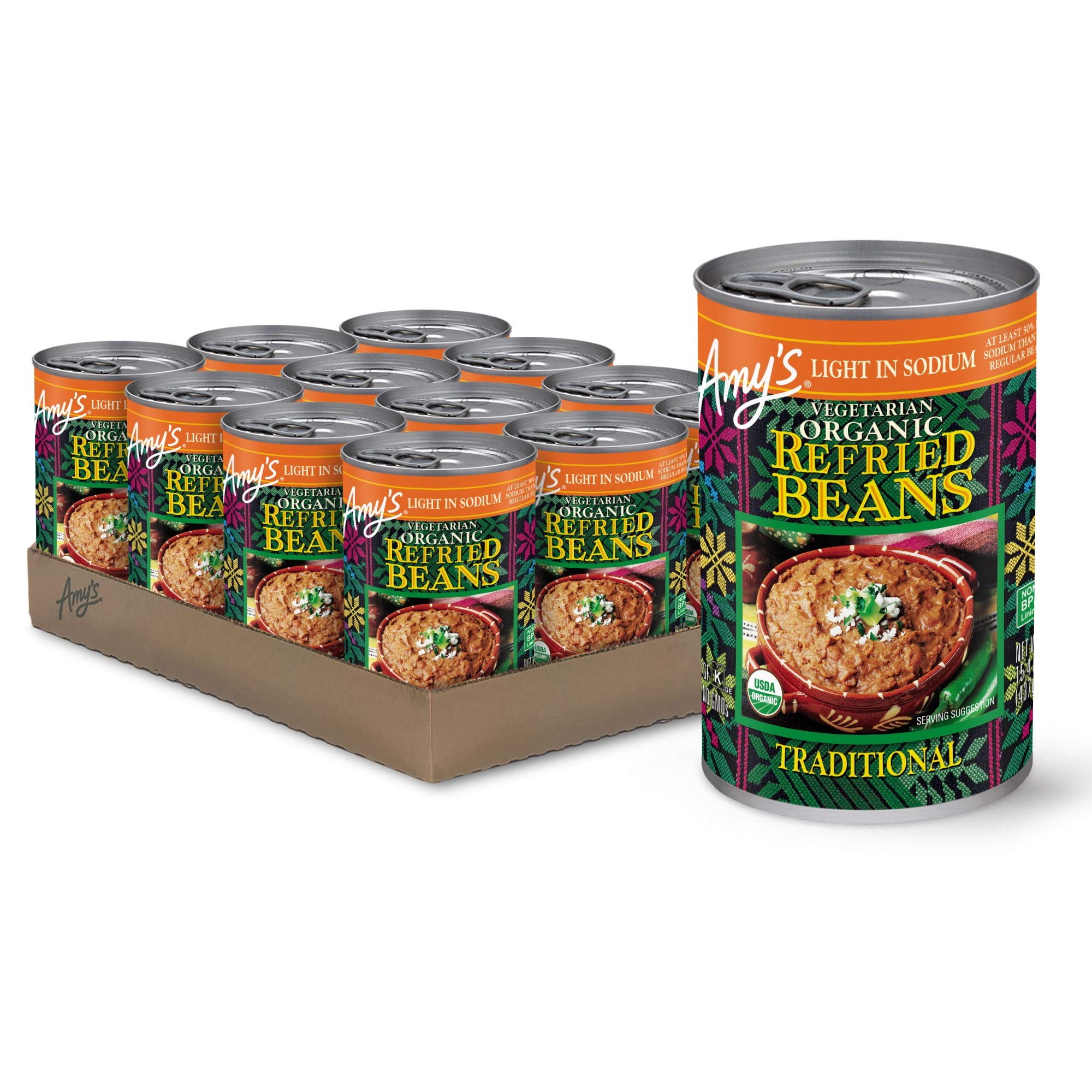 Amy's Organic Refried Beans, Light in Sodium, 15.4 Ounce (Pack of 12 ...