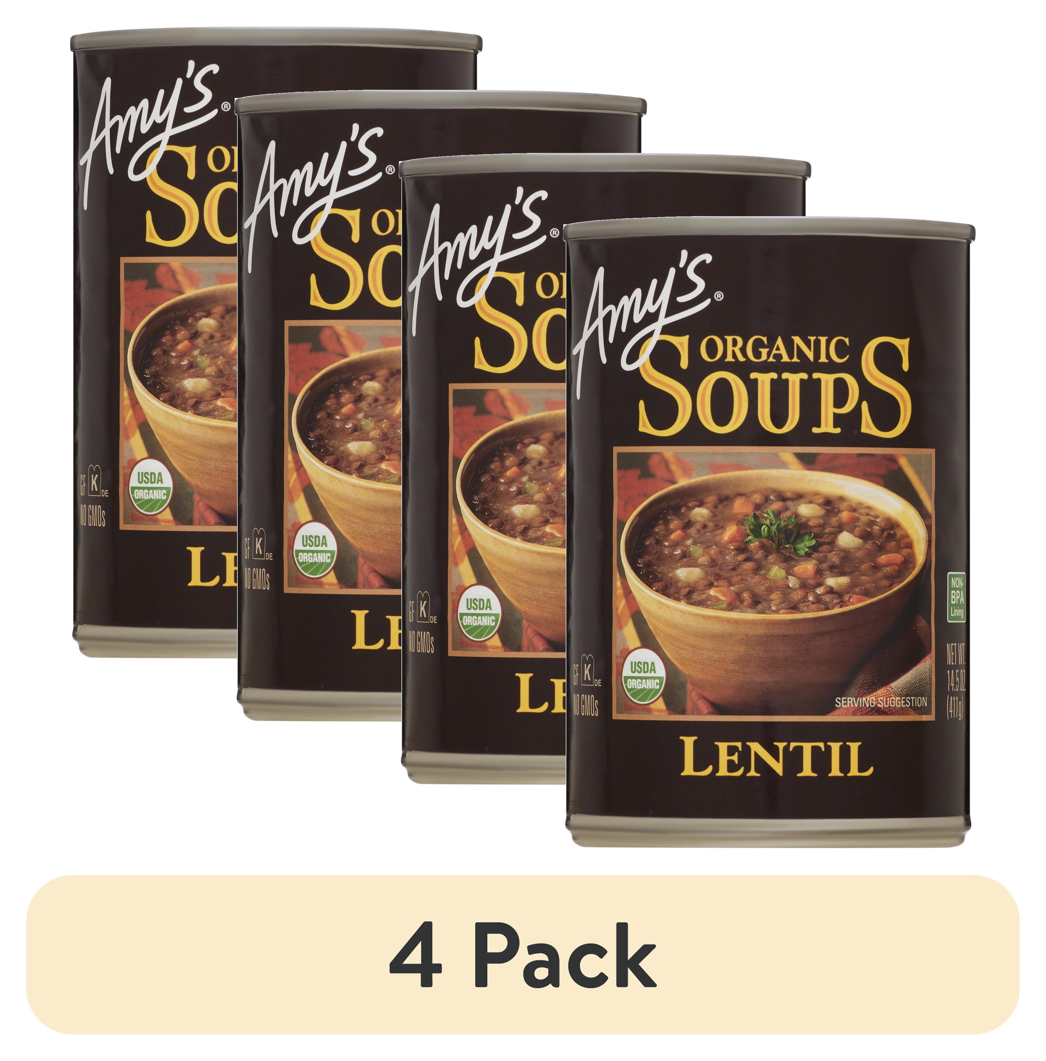 (4 pack) Amy's Kitchen USDA Certified Organic Lentil Soup, 14.5 Oz ...
