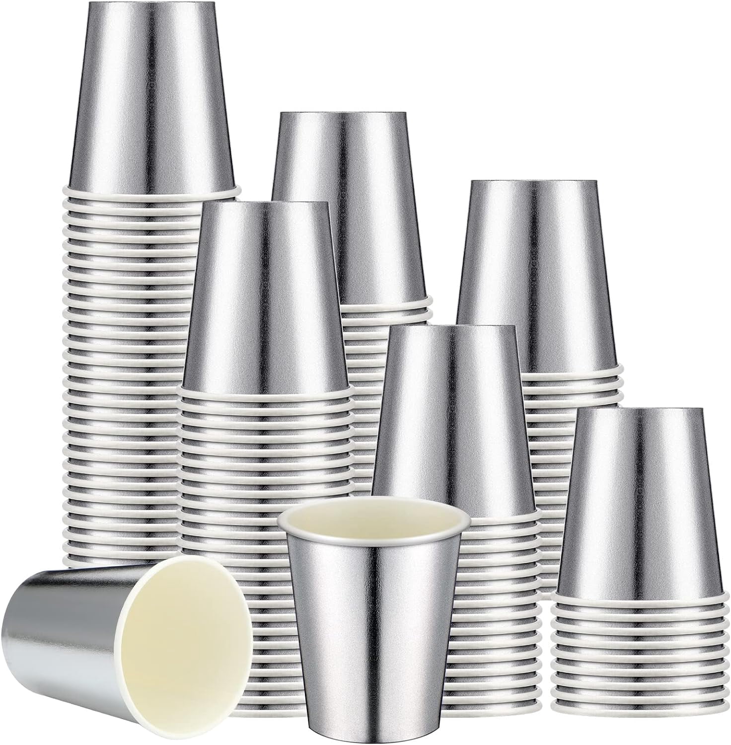 Amyhill 100 Pcs Disposable Silver Drinking Party Paper Cups 9 oz ...