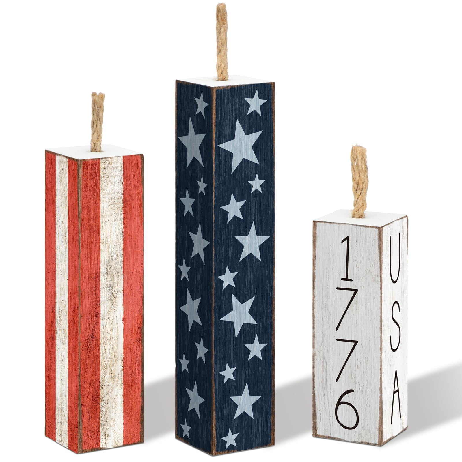 Amyhill 3 Pcs 4th of July Wooden Table Decorations Patriotic Table ...