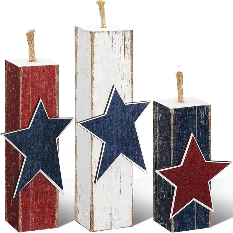 Amyhill 3 Pcs 4th of July Wooden Table Decorations Patriotic Table ...