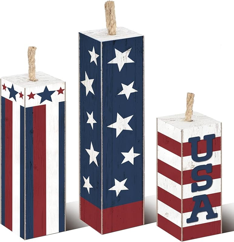 Amyhill 3 Pcs 4th of July Wooden Table Decorations Patriotic Table ...