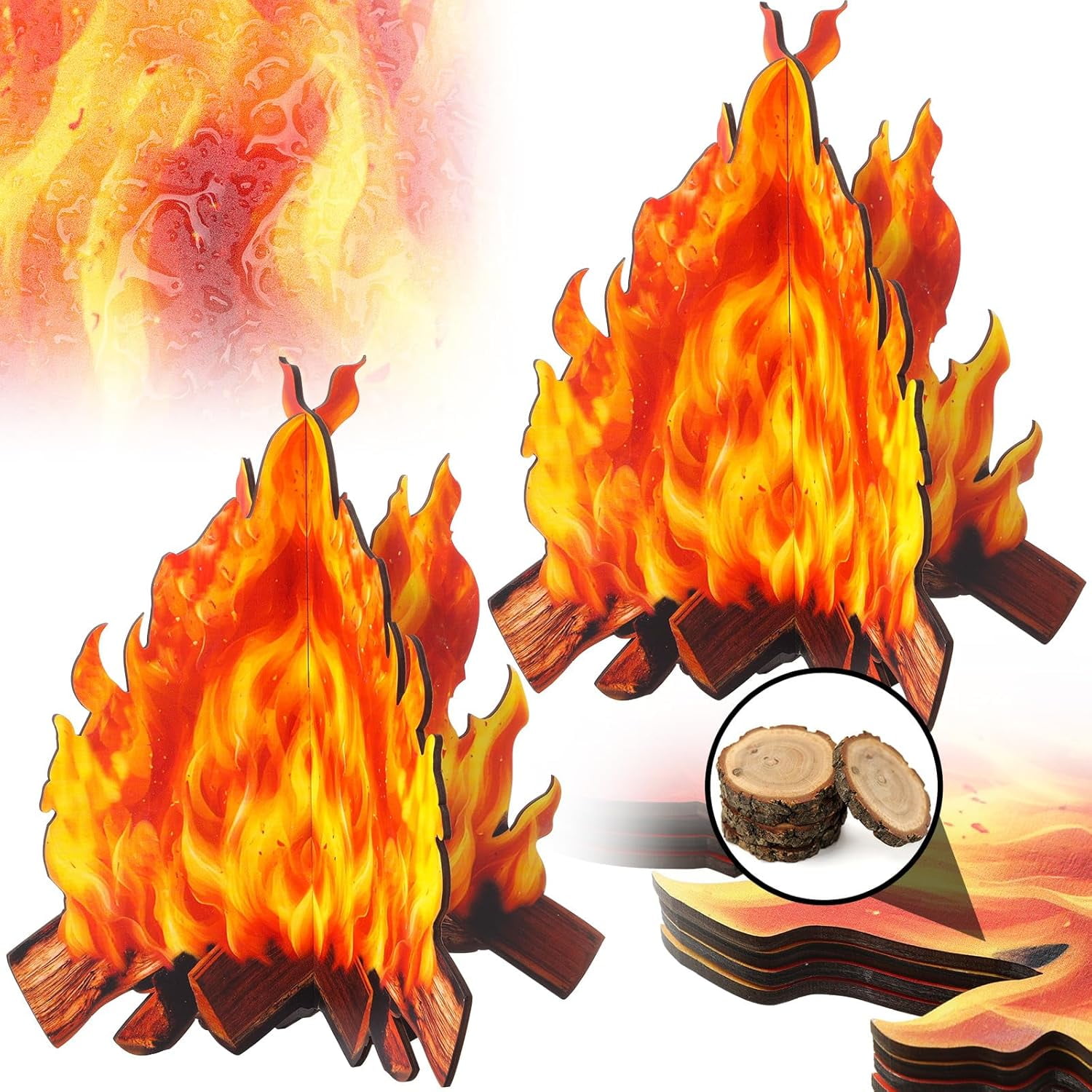 Amyhill 4 Pcs Fake Fire Wooden 3D Fake Flame Camping Decoration 11.8 ...