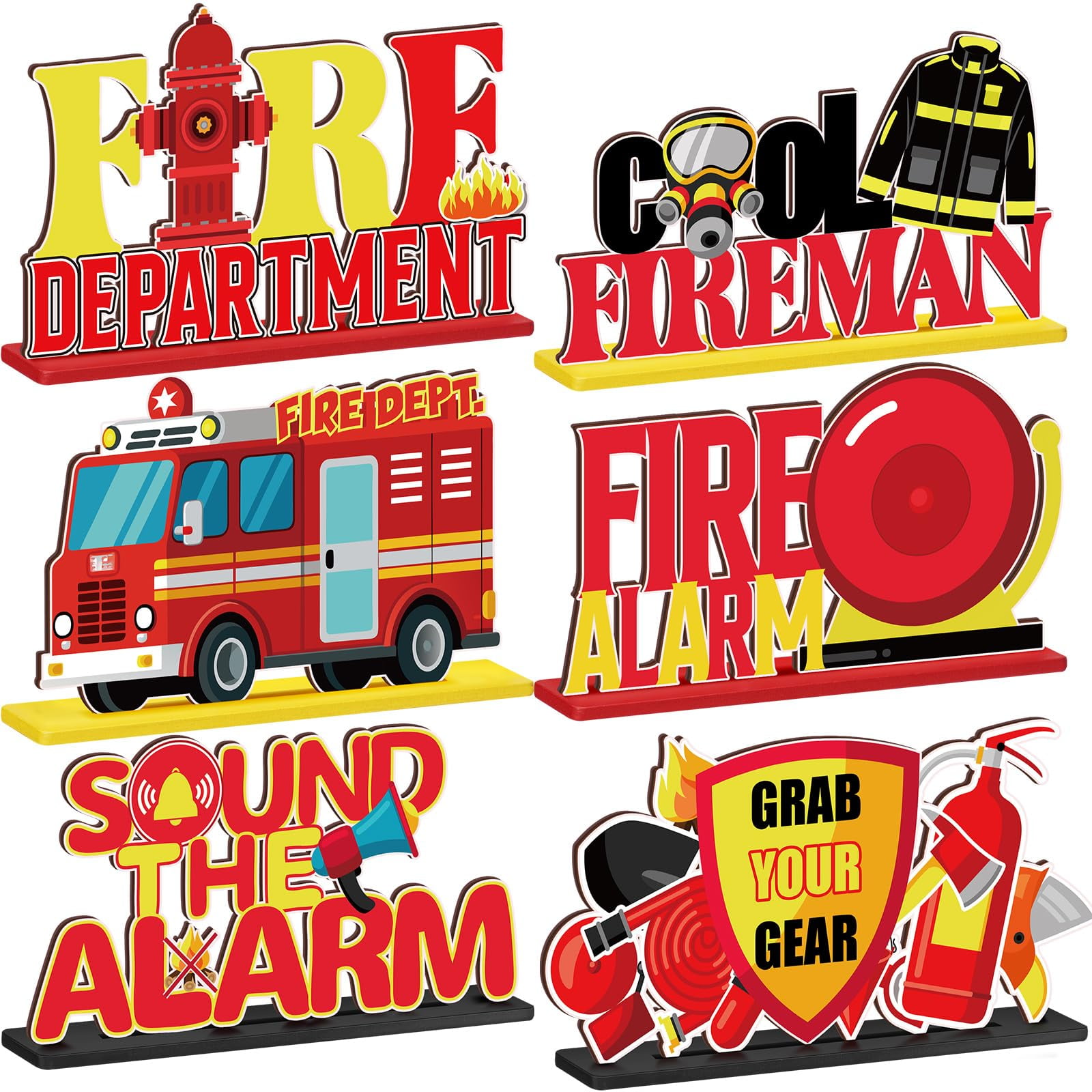 Amyhill 6 Pcs Firetruck Party Table Centerpieces Fire Truck Birthday ...