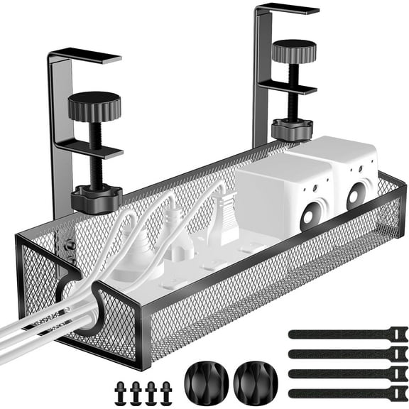 Under Desk Cable Management Tray Black, Wire Organizers No Drill, Cable ...