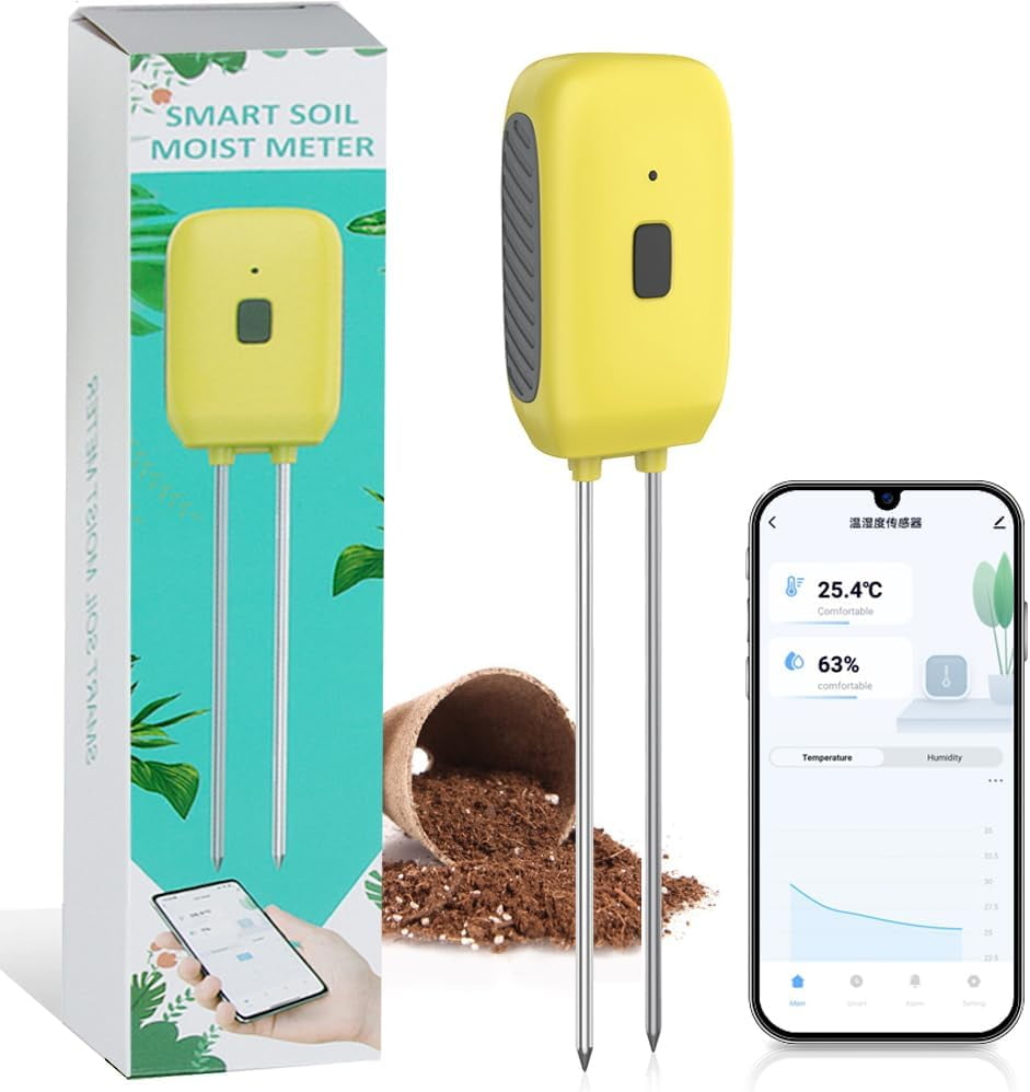 AmzDoer Garden Soil Moisture & Temperature Meter, Bluetooth Tuya Soil ...