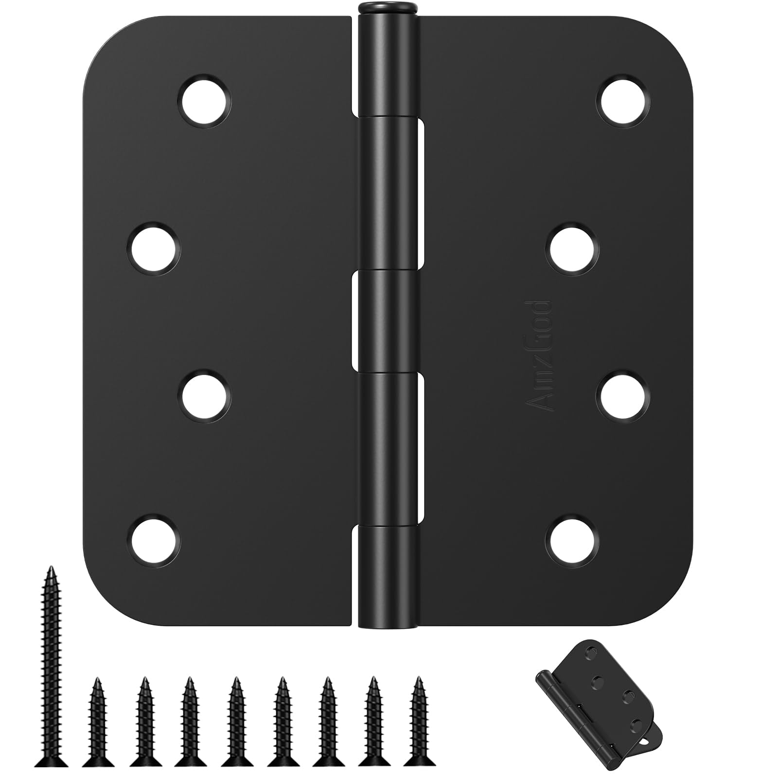 AmzGod 4" X 4" Black Door Hinges - 18 Pack Matte Black Rounded Interior ...