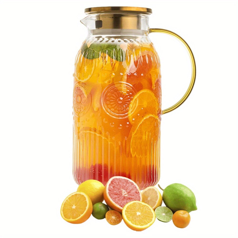 Amzcku 68oz/2 Liter Glass Pitcher with Lid - Vintage Water Jug, Heat ...