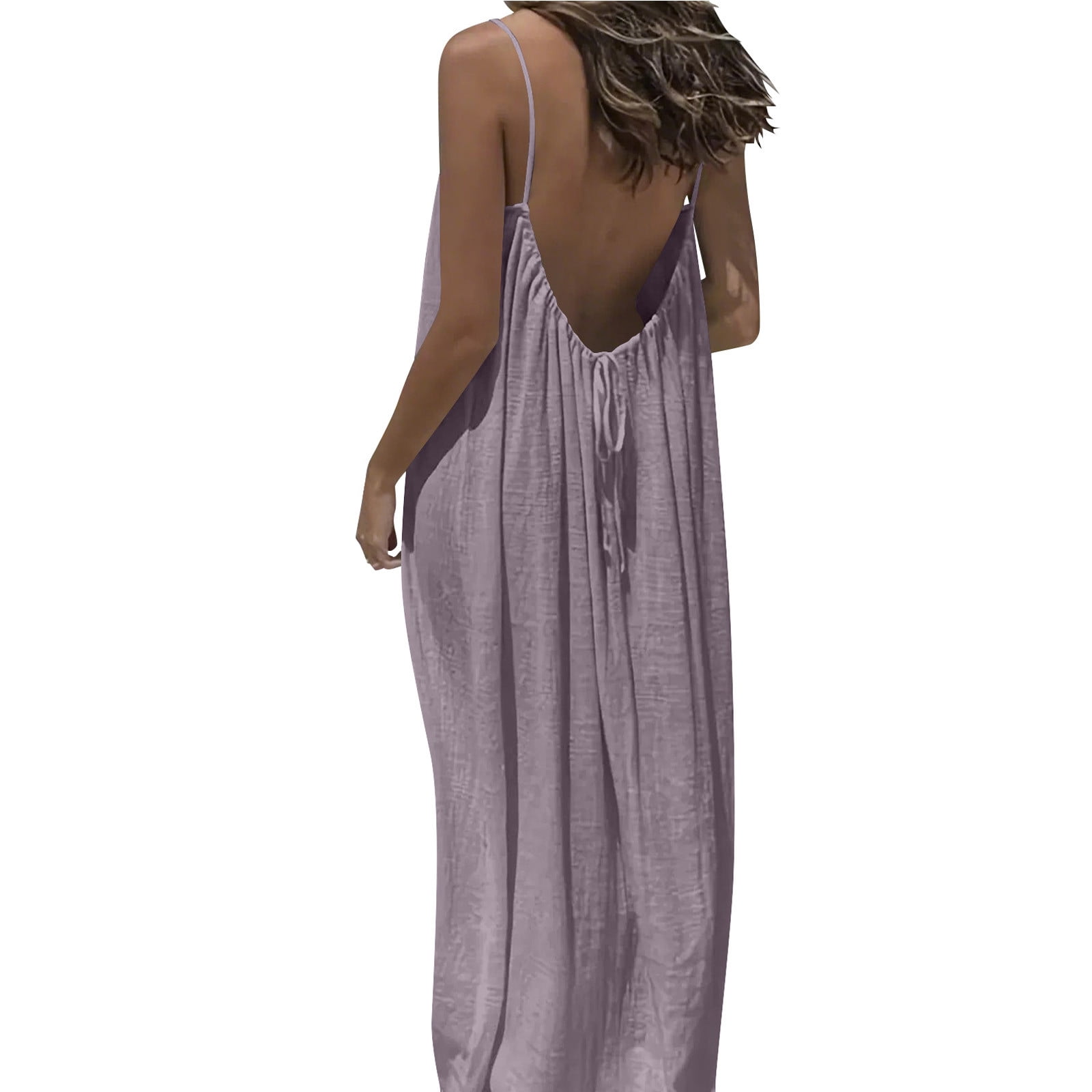 Amzcrzy Backless Cami Dress Women's Solid Color 2026 Summer Round Neck ...