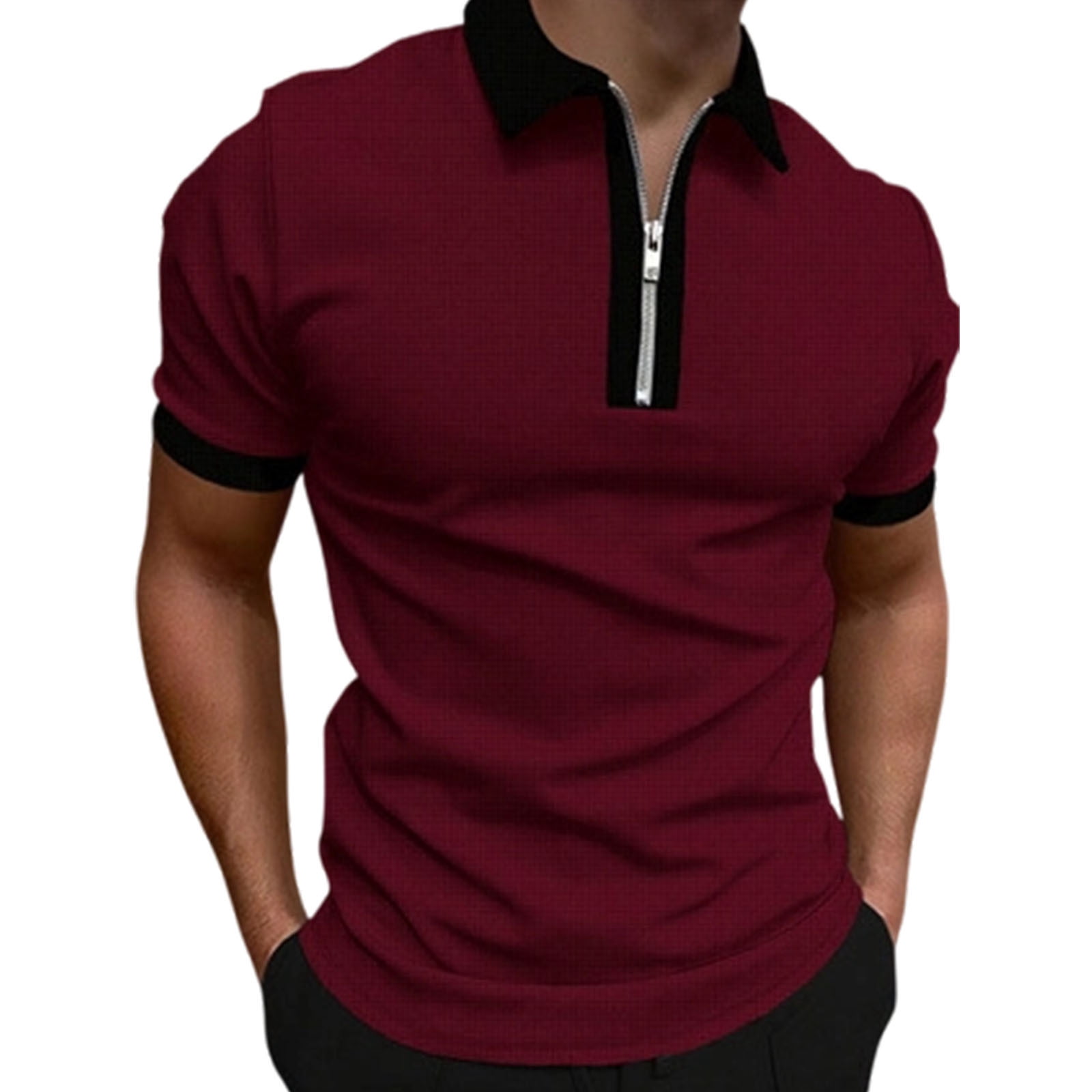 Amzcrzy Collared Shirt Men Summer Half Zip Color Block Tee Shirts Mens ...