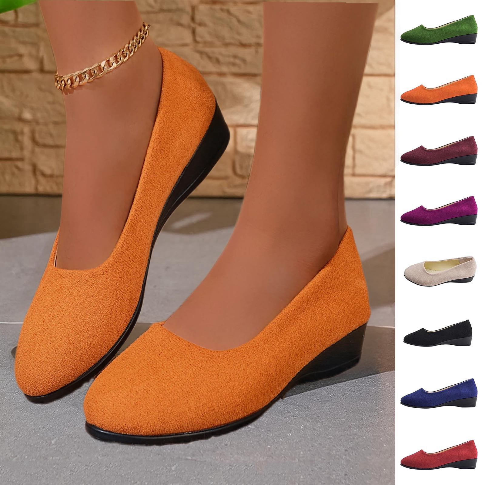 Amzcrzy Dress Shoes for Women Faux Suede Round Toe Ballet Flats Dressy ...