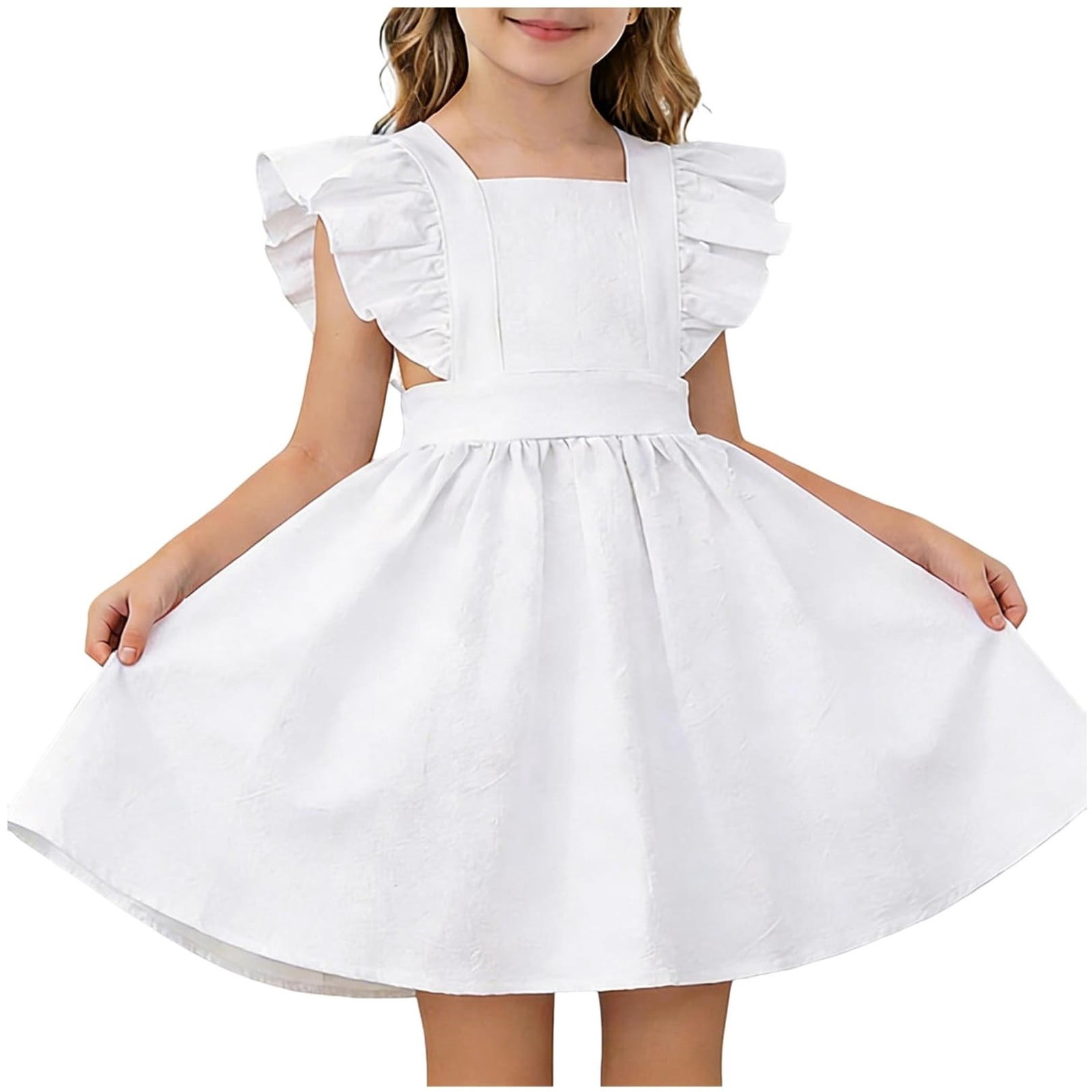 Amzcrzy Girls Dresses 1-7Years Summer Soild Color Square Neck Girls ...