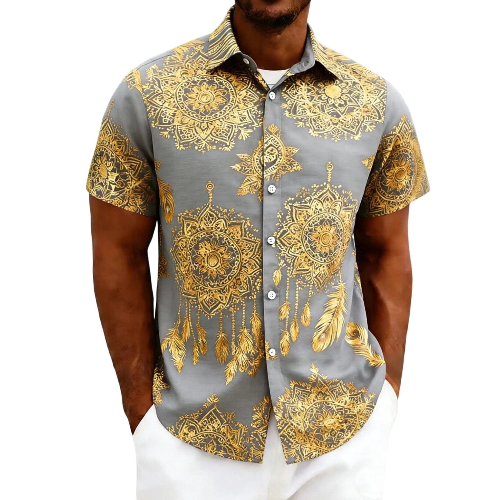 Amzcrzy Hawaiian Shirt for Men Casual Vacation Floral Print Beach Shirt ...