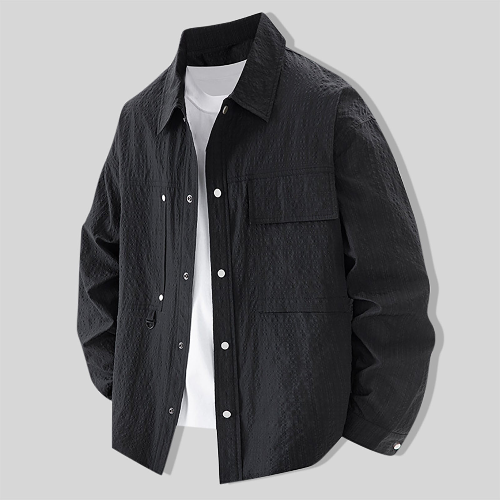 Amzcrzy Men's Lightweight Utility Shirt Jacket - Solid Color with Notch ...