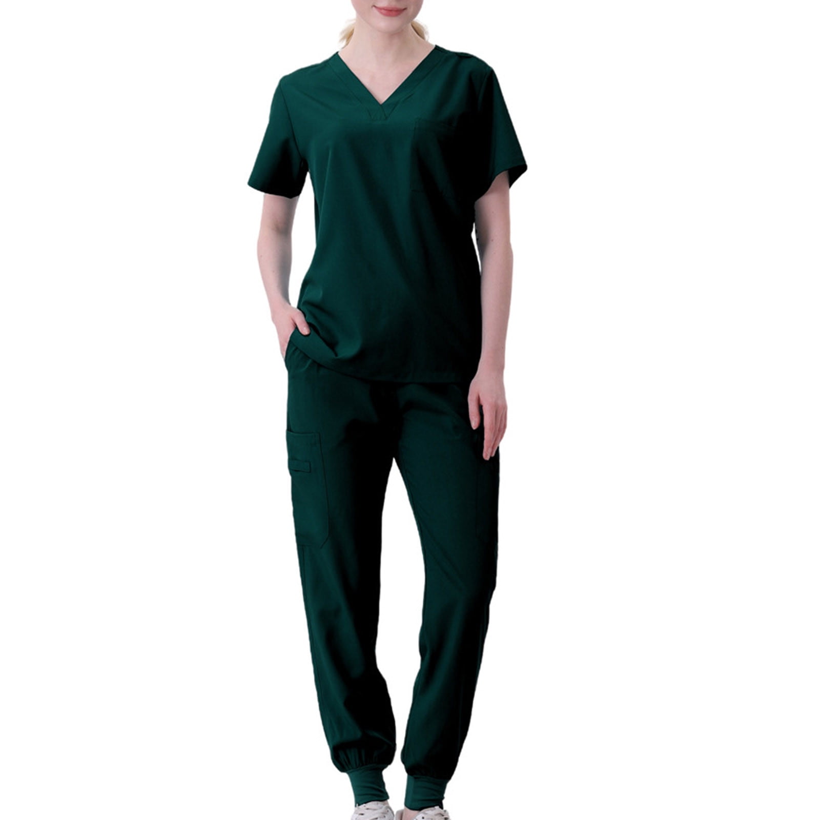 Amzcrzy Plus Size Scrub Set for Women - Slim Solid Color V-Neck Scrub ...