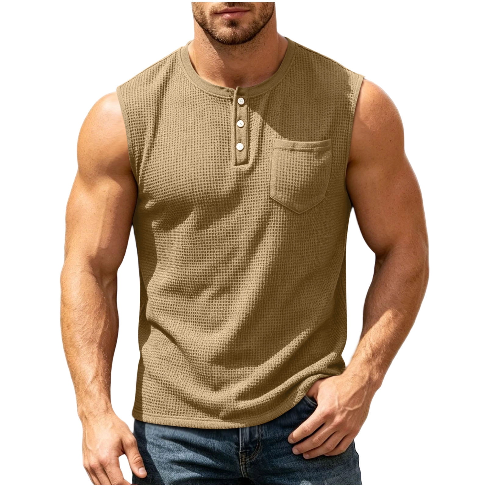 Amzcrzy Tank Tops Men 2026 Summer Waffle Knit Casual Button Up Shirt ...