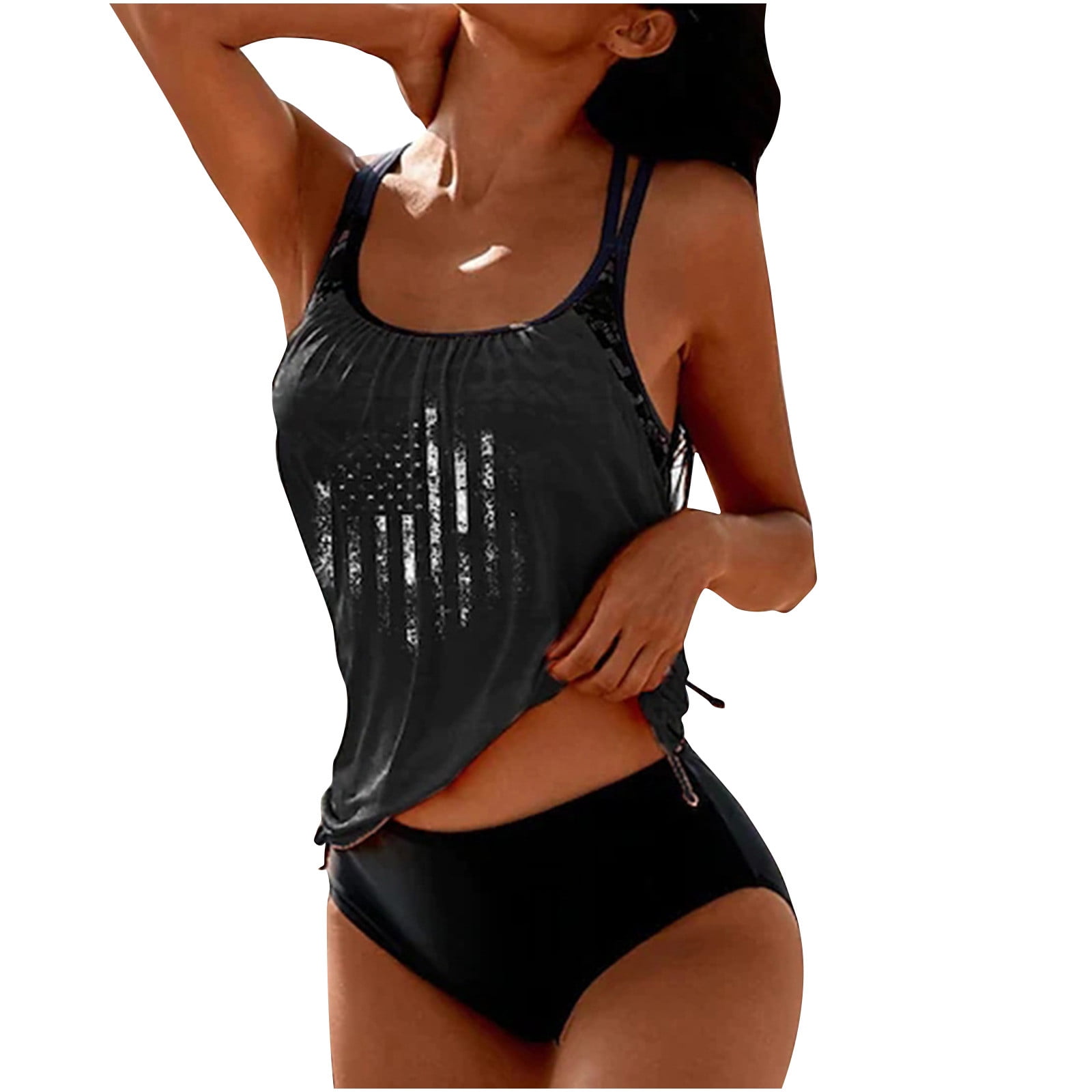 Amzcrzy Two Piece Tankini Swimsuits For Women Crew Neck Ruched Tummy