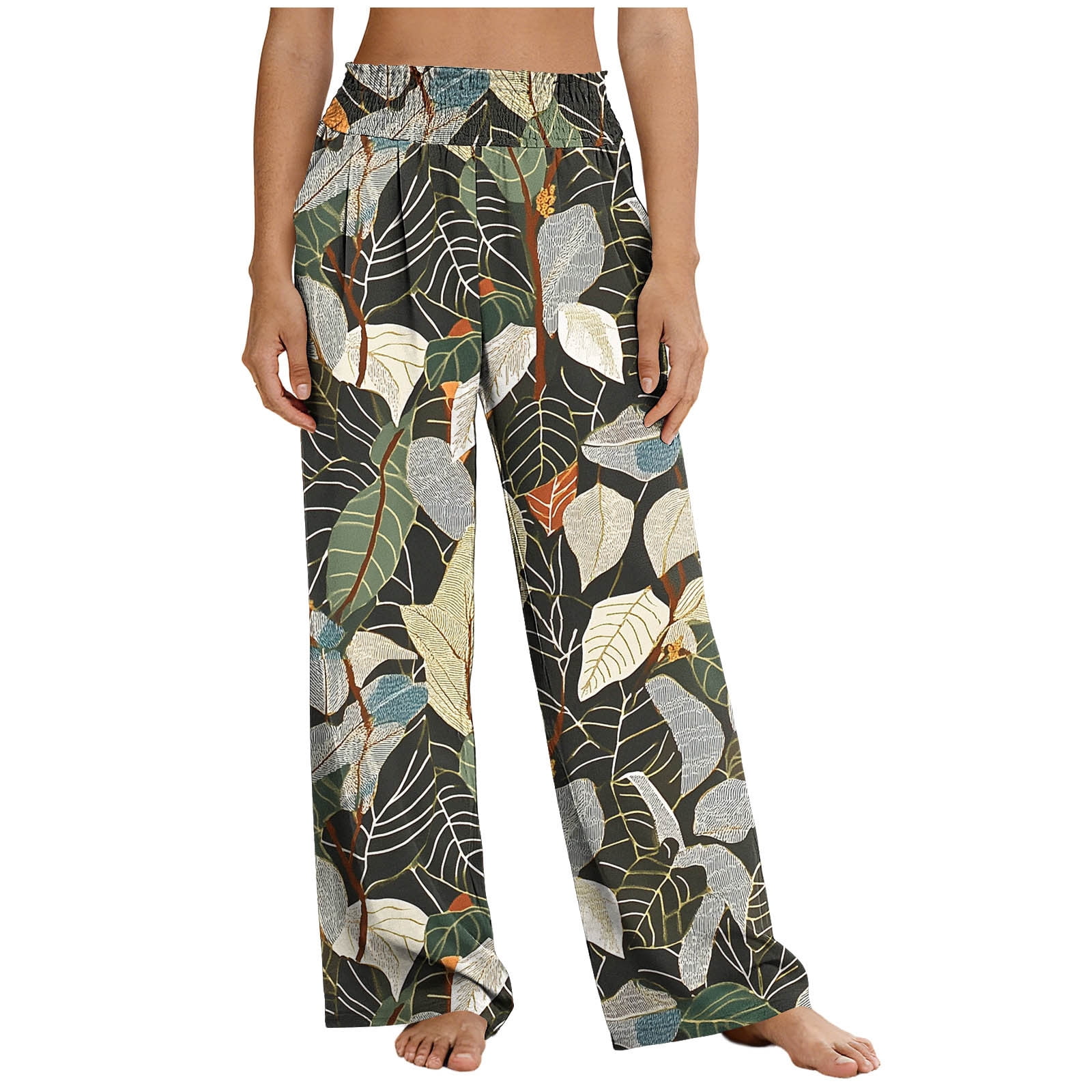 Amzcrzy Wide Leg pants Women 2026 Floral Print Cotton Linen Womens ...