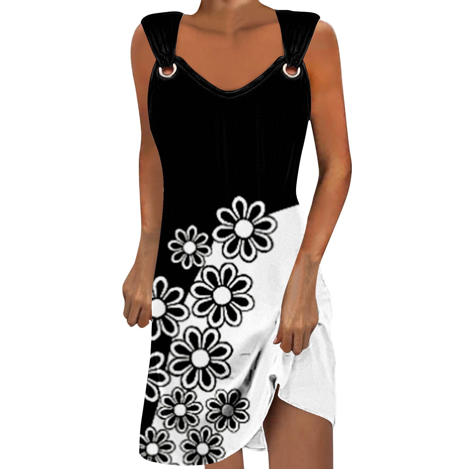 Amzcrzy Women's 2024 Beach Dress Summer Floral Mini Dress Sleeveless ...