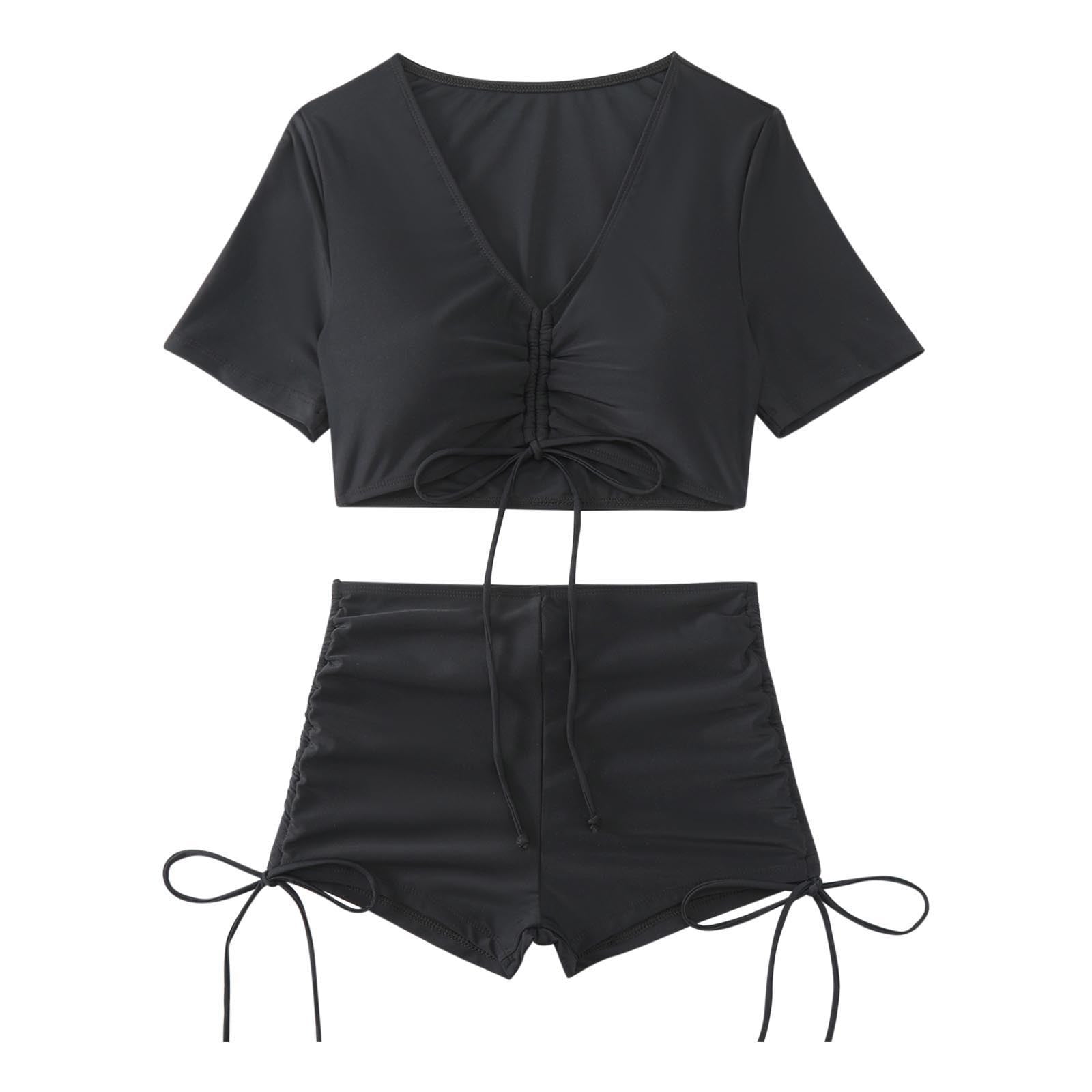 Amzcrzy Women's Bikini Sets Floral Ribbed Tie Rope Two Piece Swimsuits ...