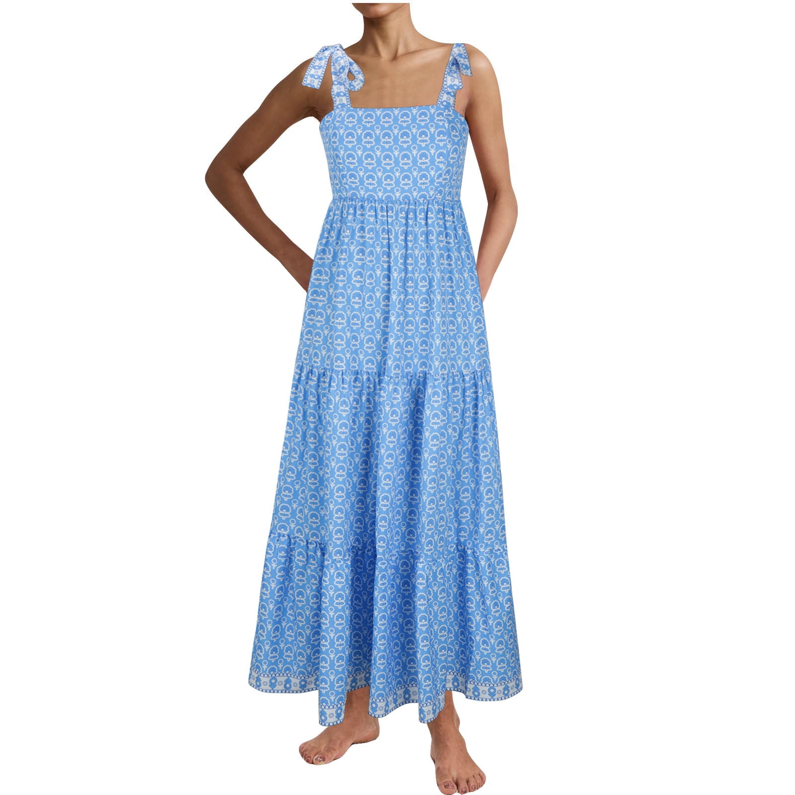 Amzcrzy Women's Summer Floral Beach Dresses Casual Crew Neck Sleeveless ...